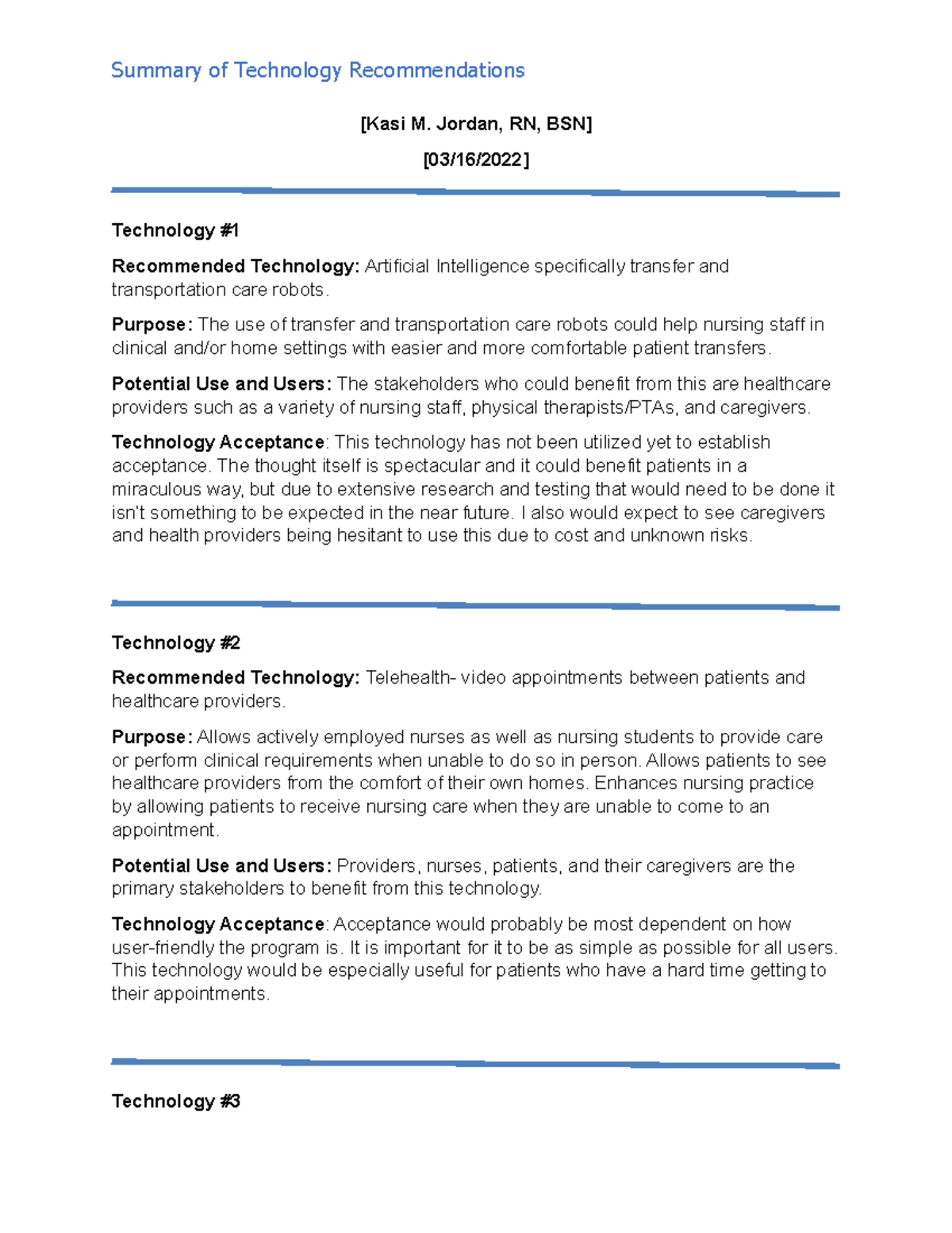 D029 Technology Summary - Summary of Technology Recommendations M ...