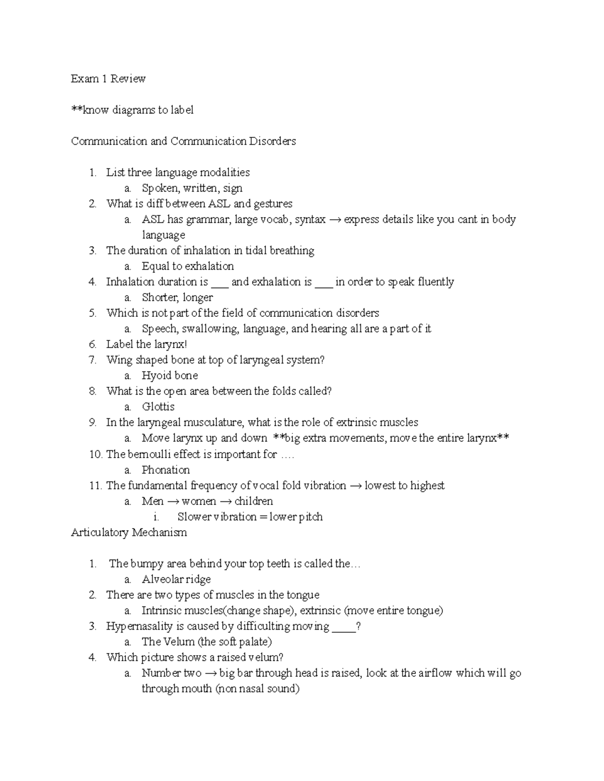 Exam 1 review - comm dis 100 - Exam 1 Review **know diagrams to label ...