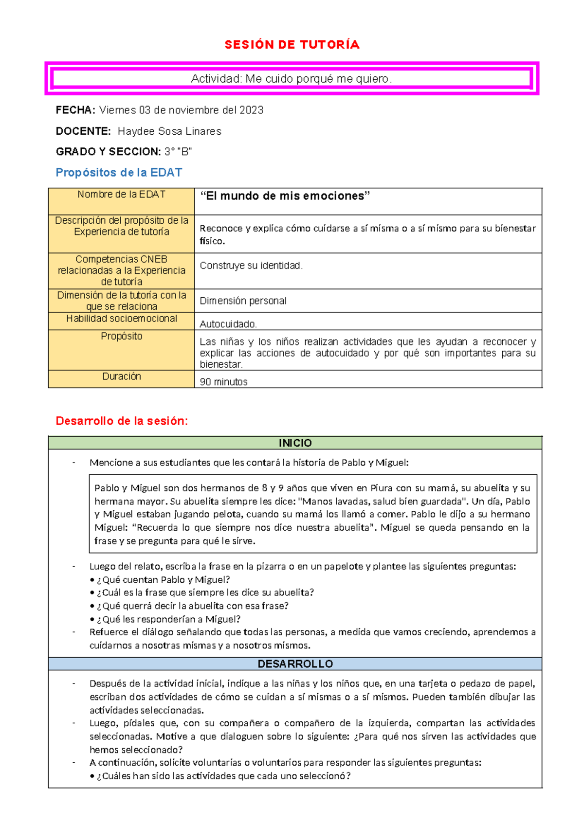 Me cuido porque me quiero - FECHA: Viernes 03 de noviembre del 2023 ...