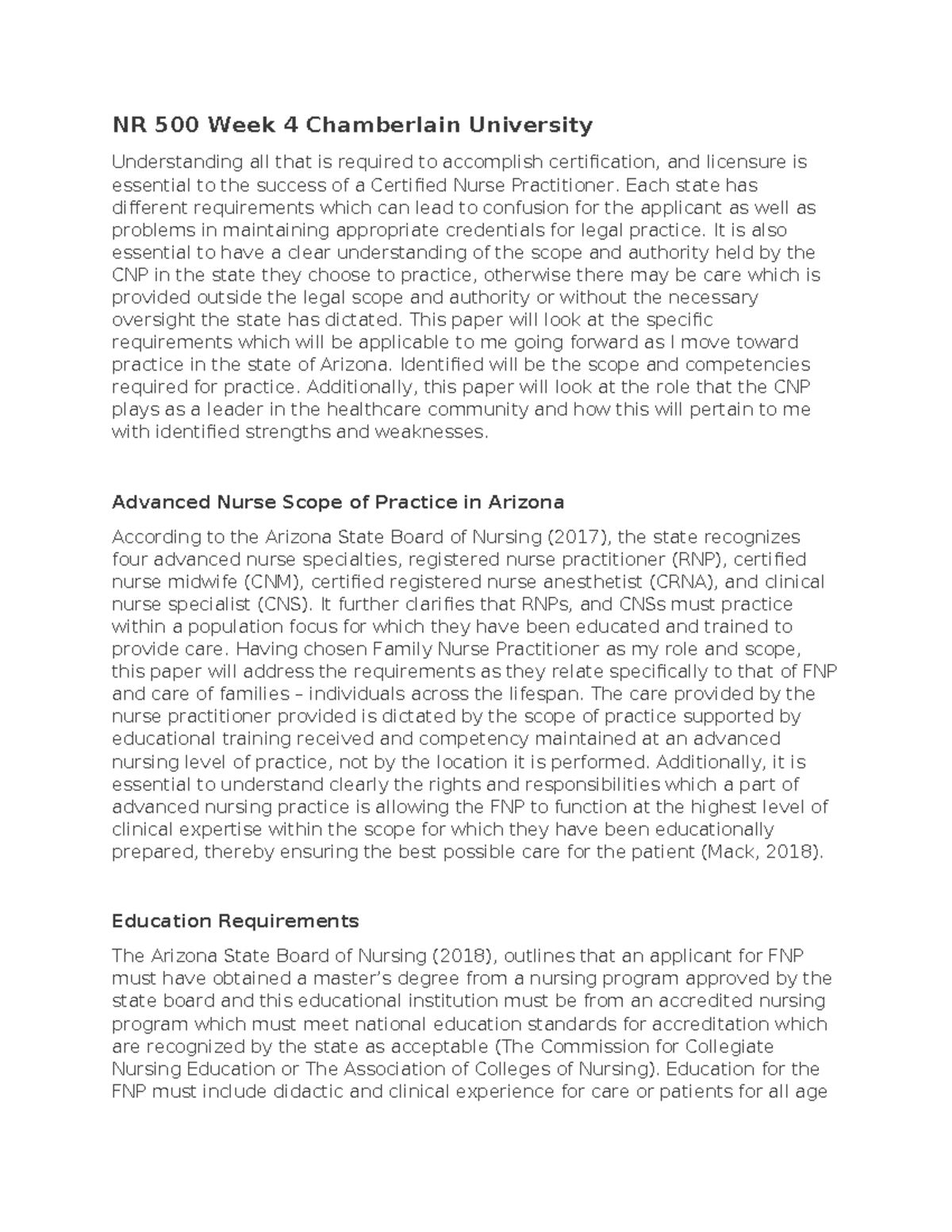 NR 500 Week 4 Chamberlain University - NR 500 Week 4 Chamberlain ...