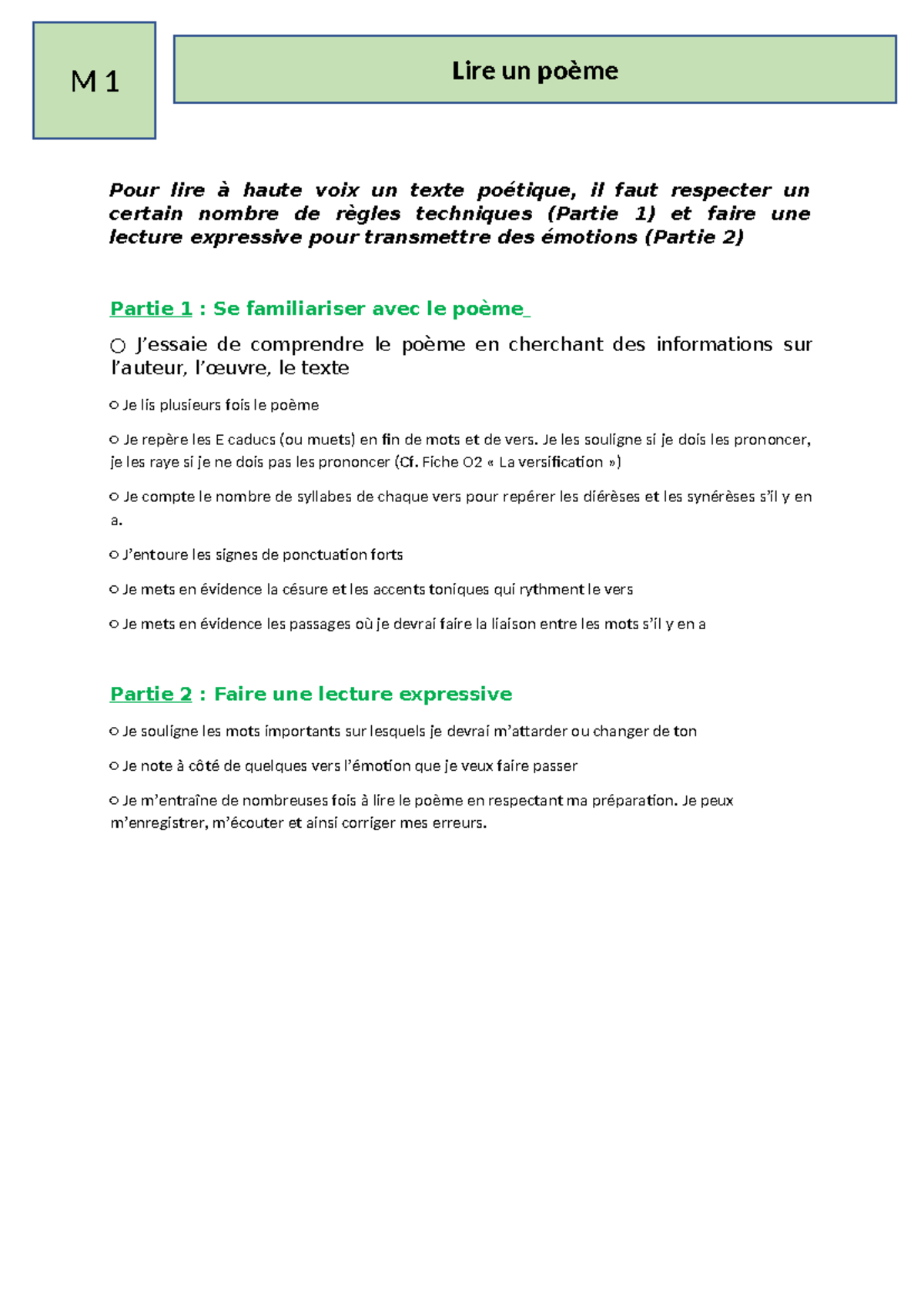 Lire à haute voix un texte poétique - Je les souligne si je dois les ...