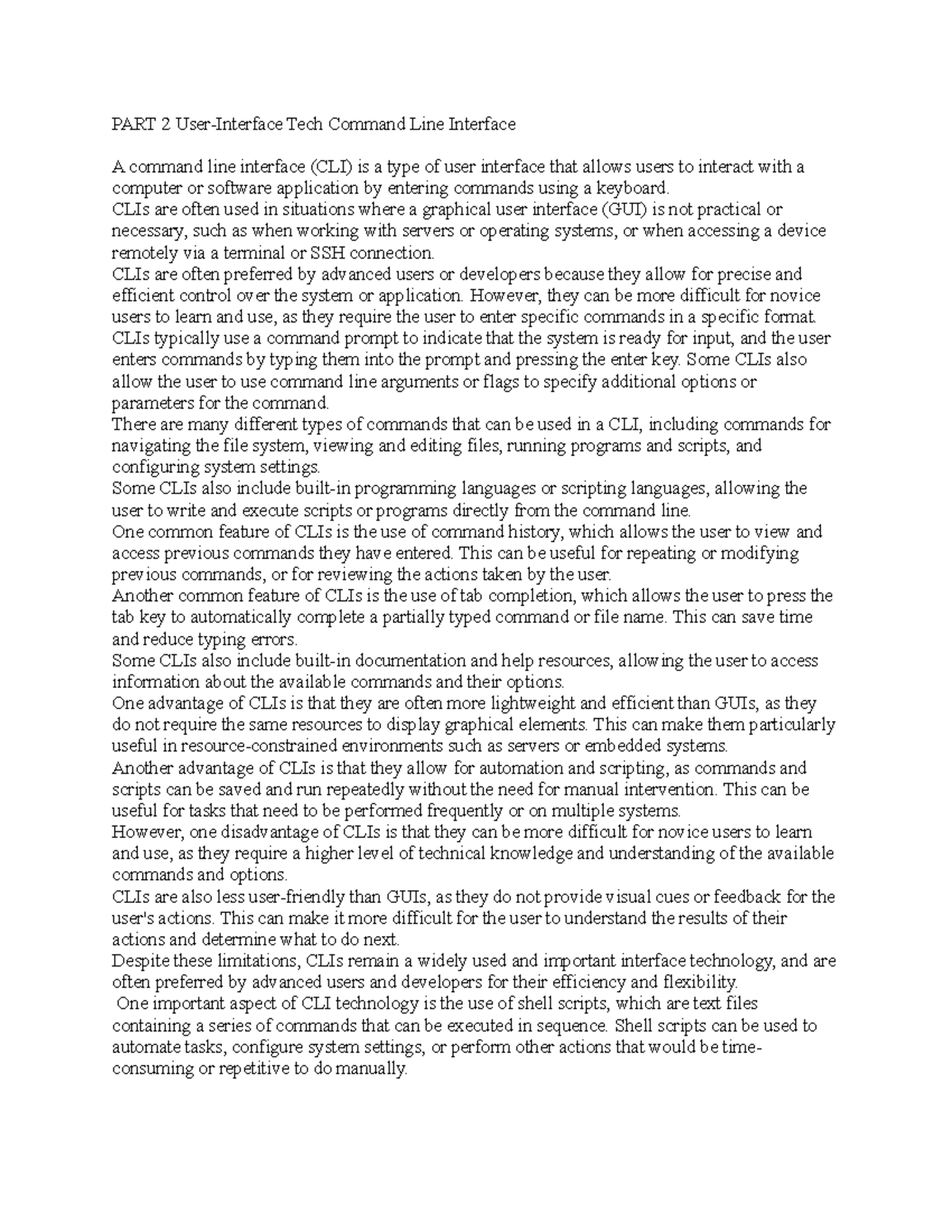 Part 2 User Interface Tech Command Line Interface Clis Are Often Used In Situations Where A