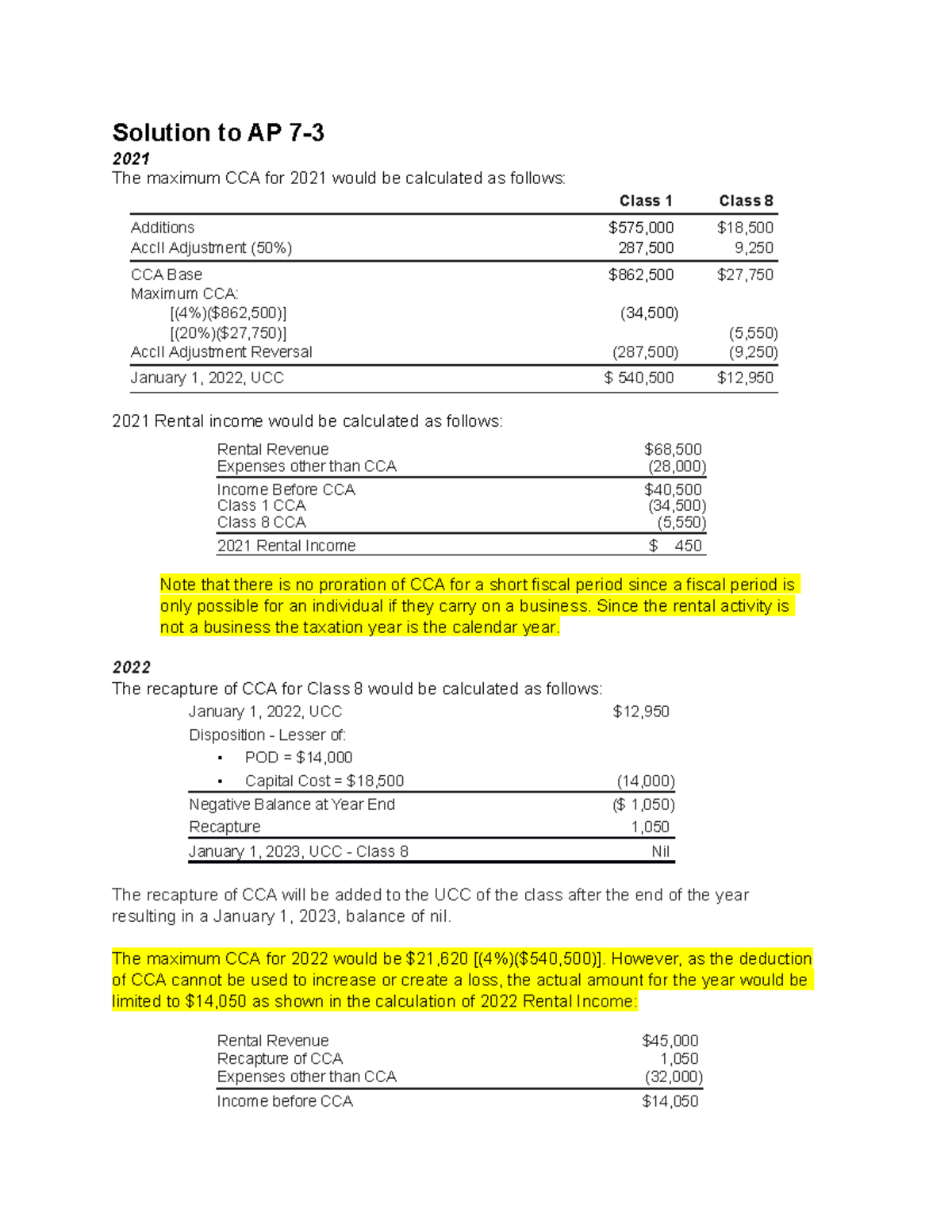 Ch7 Assignment Solution - Solution to AP 7- 2021 The maximum CCA for 2021 would be calculated as ...