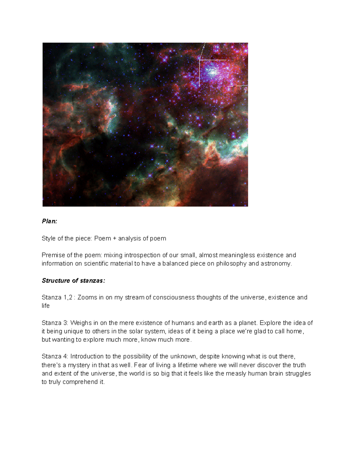 APOD PLAN - APOD PLAN - Plan: Style of the piece: Poem + analysis of ...
