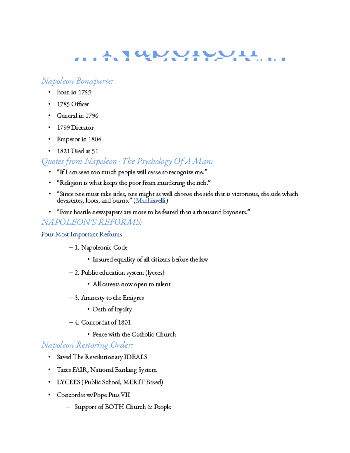 Napoleon and Congress of Vienna - Napoleon Bonaparte: Born in 1769 1785 ...