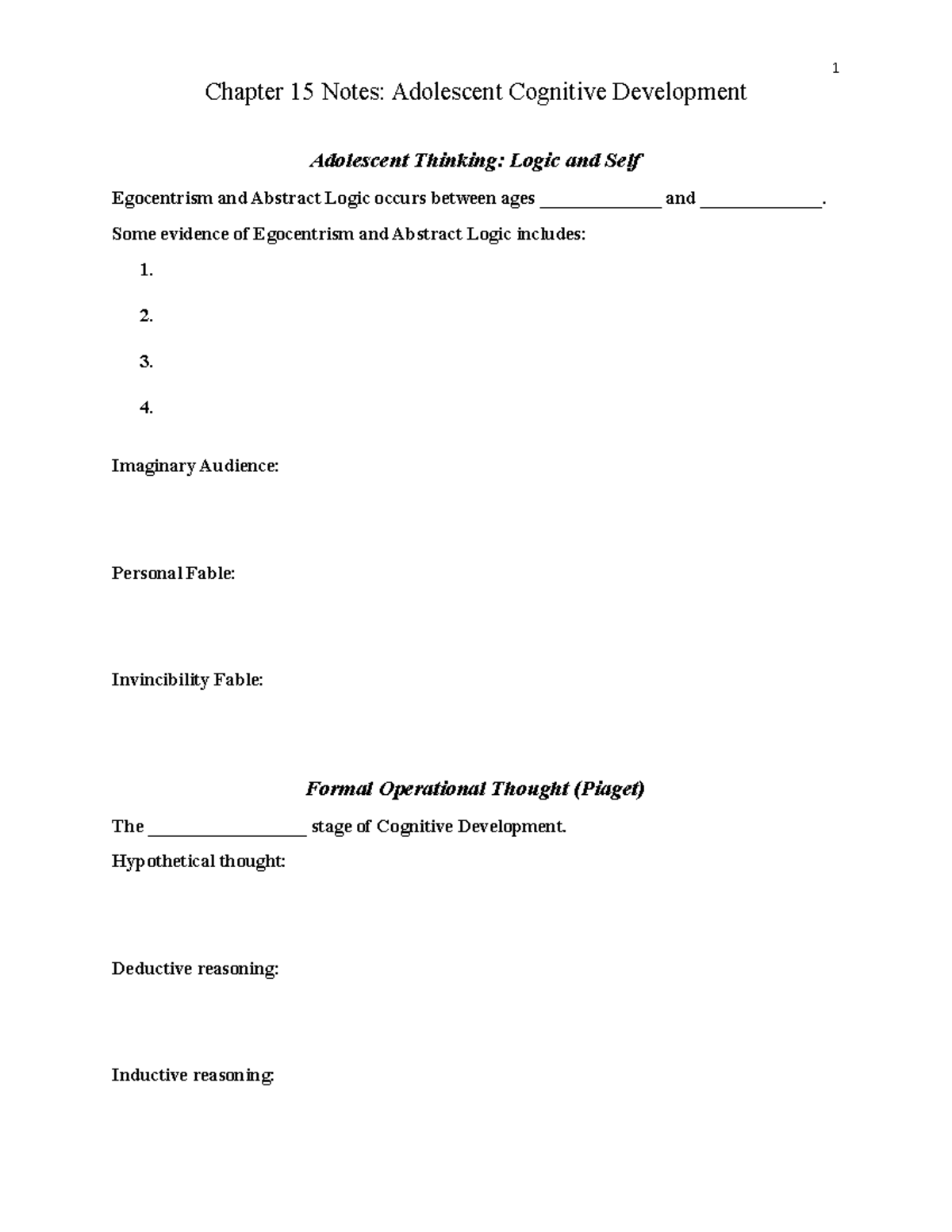Chapter 15 Notes - Fill in the blank - Egocentrism and Abstract Logic ...