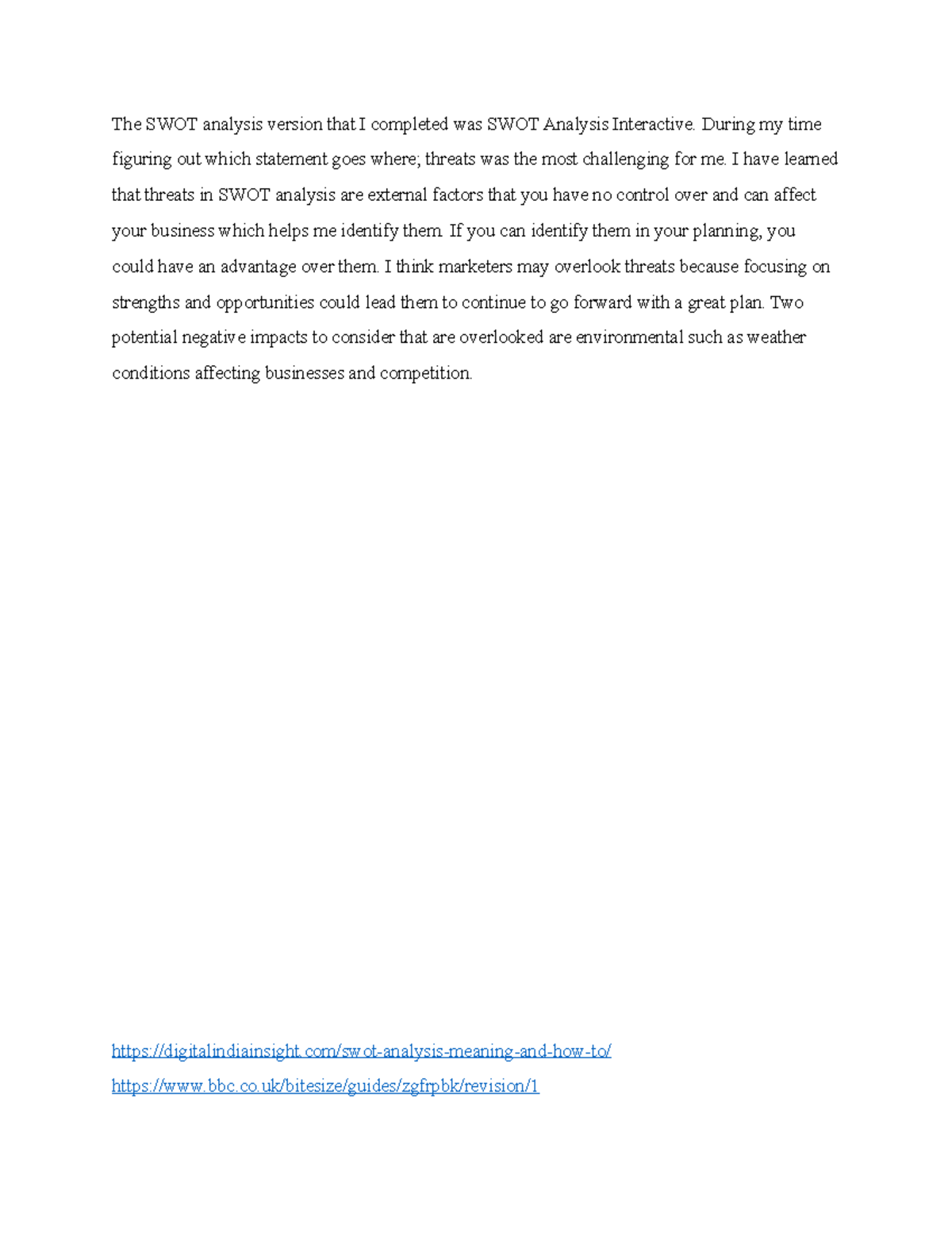 Module Six The SWOT analysis reflection - The SWOT analysis version ...