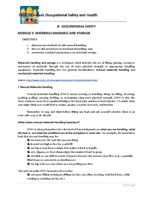 Bosh Module 2 - Basic Occupational safety and health - I. INTRODUCTORY ...