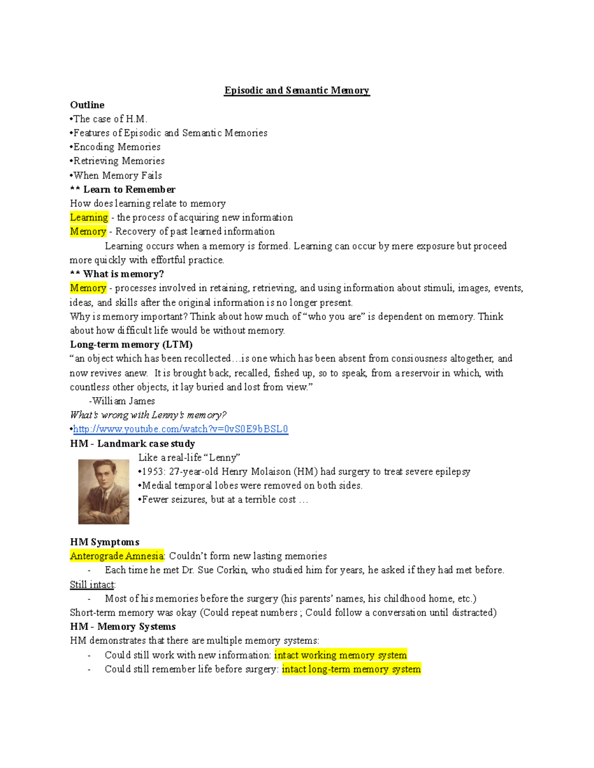 Episodic and Semantic Memory - Episodic and Semantic Memory Outline ...
