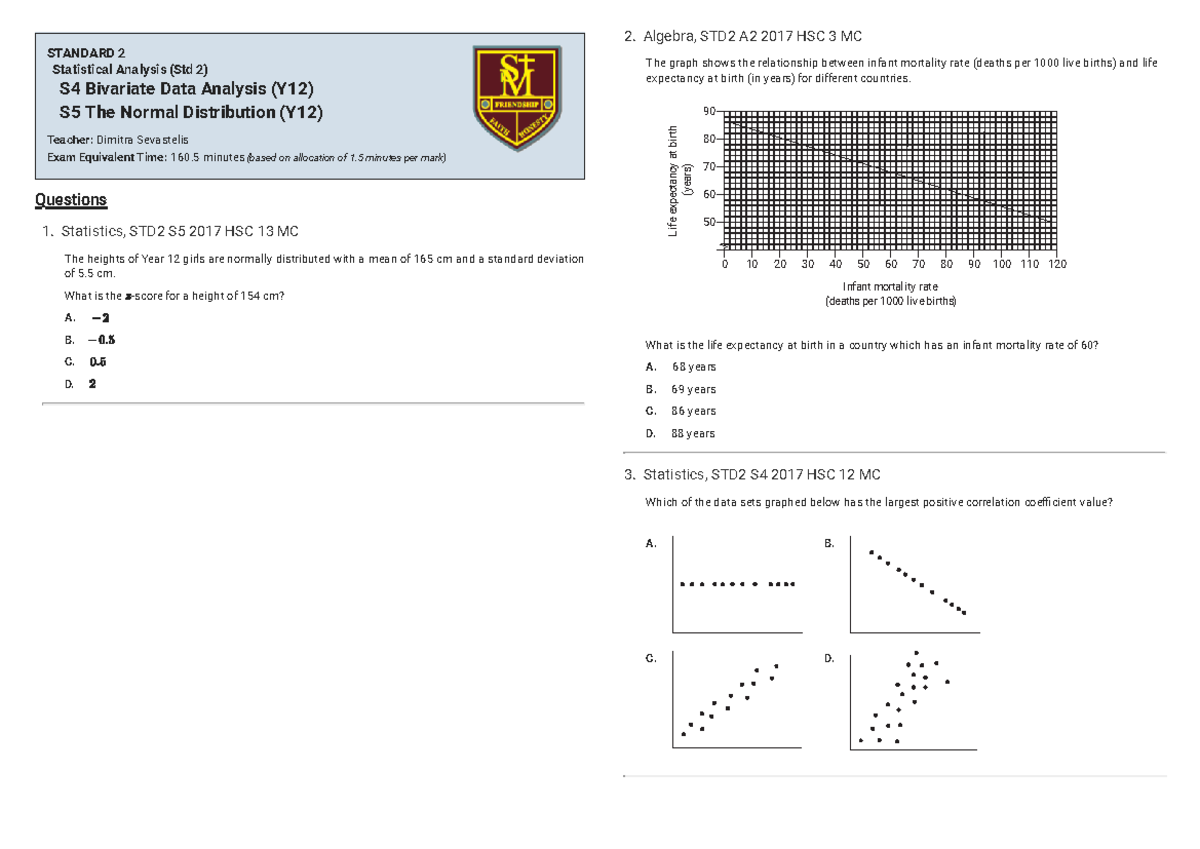 Bivariate data and normal distribution - 1. Statistics, STD2 S5 2017 ...