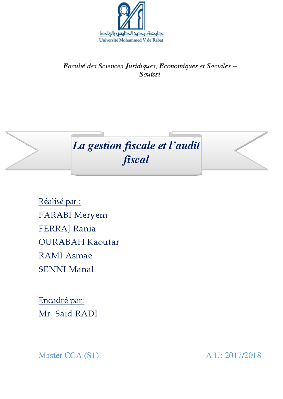 LA- Gestion Fiscale ET L Audit Fiscal - Faculté des Sciences Juridiques ...