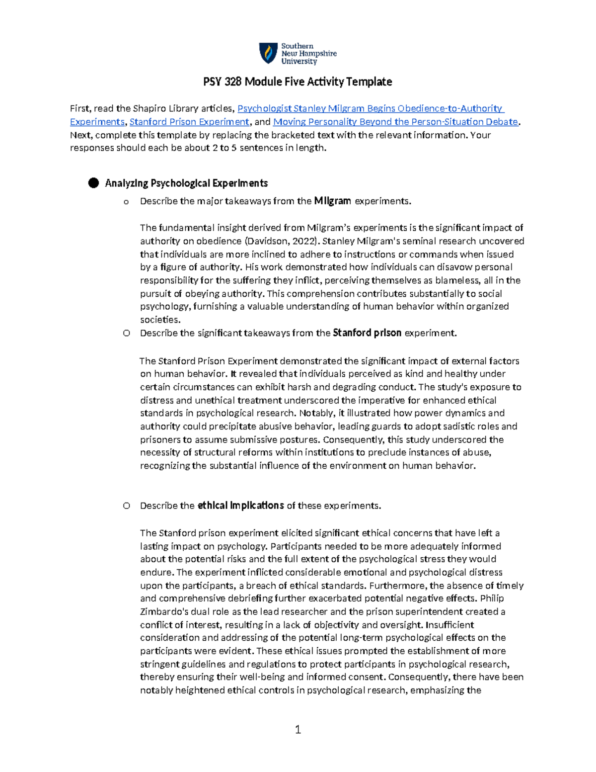Submit-PSY 328 Module Five Activity - PSY 328 Module Five Activity Template First, read the ...
