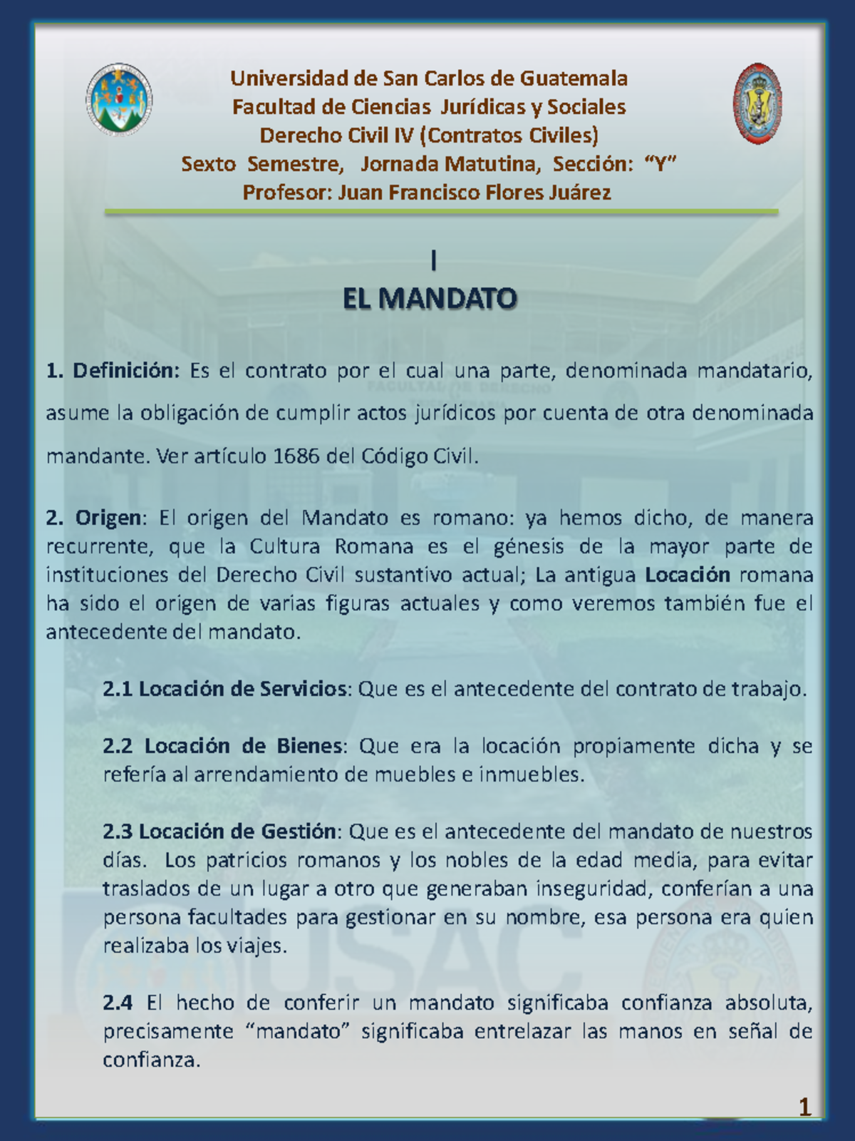 El Mandato I DCIV Clase No - 1 Facultad de Ciencias Jurídicas y ...