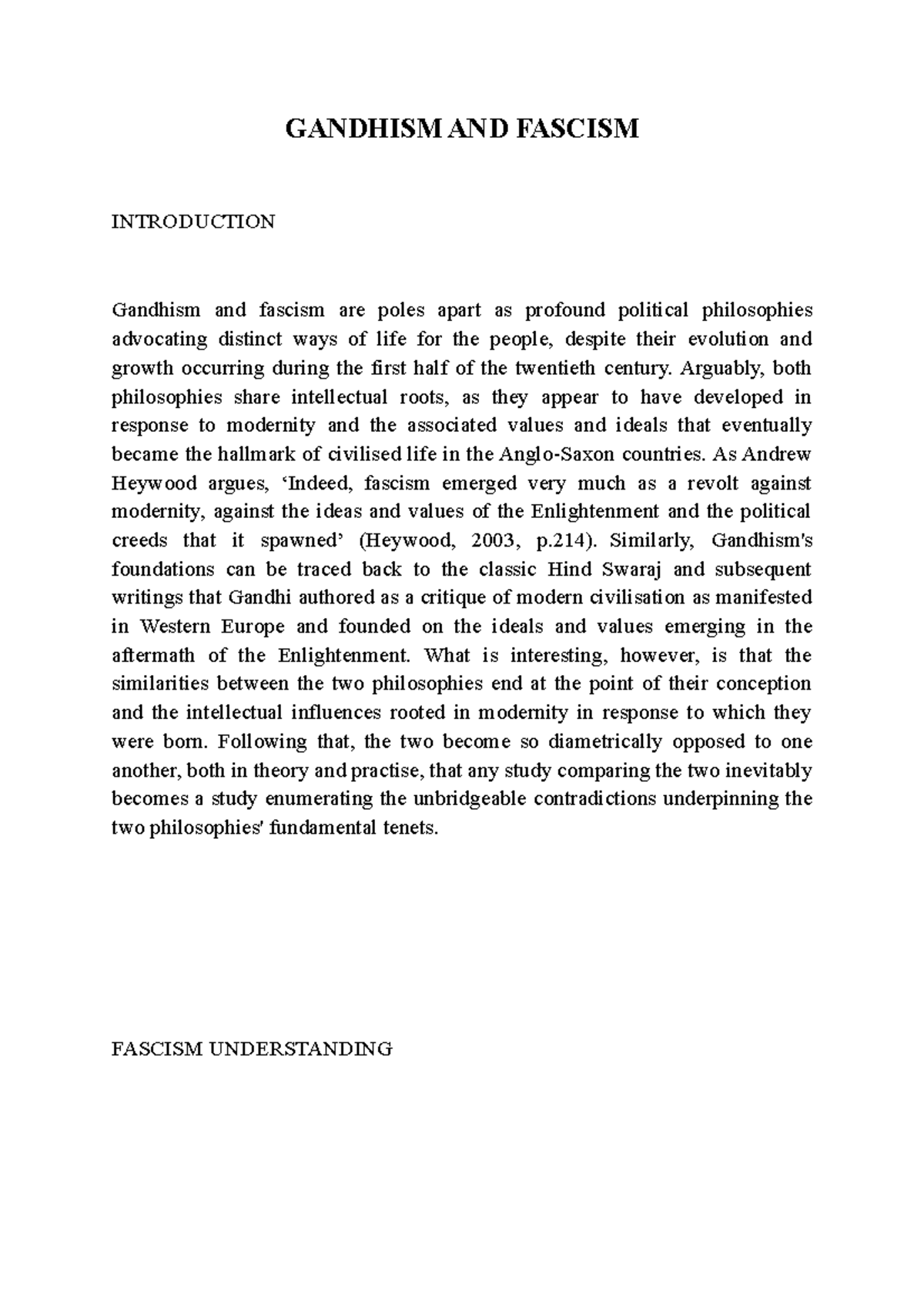 Gandhism AND Fascism - Lecture notes 5 - GANDHISM AND FASCISM ...