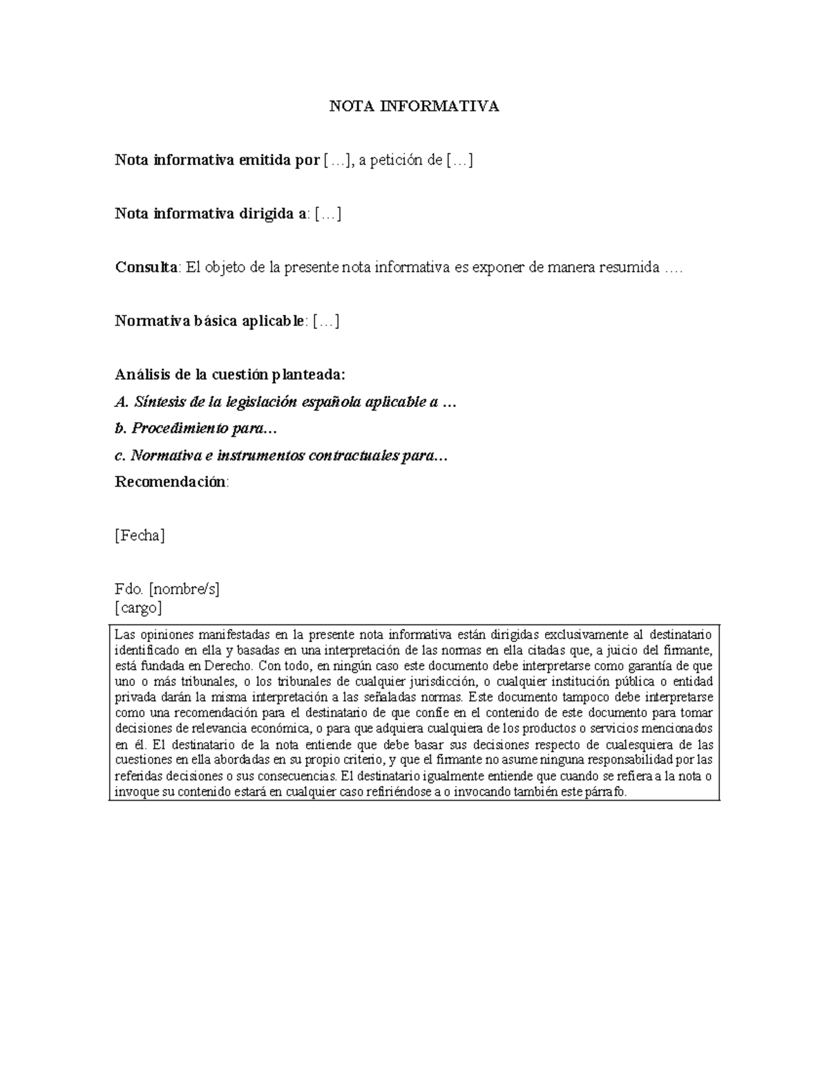 Modelo Nota Informativa - NOTA INFORMATIVA Nota informativa emitida por ...