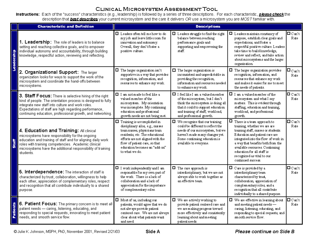 IHI Microsystem assessment tool - Clinical Microsystem Assessment Tool ...