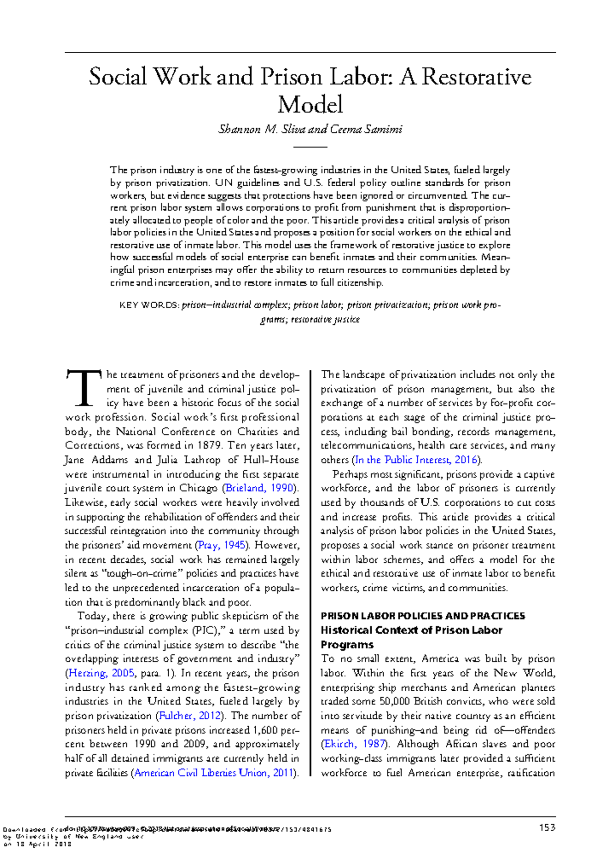 silva2018uncnotes - Social Work and Prison Labor: A Restorative Model ...