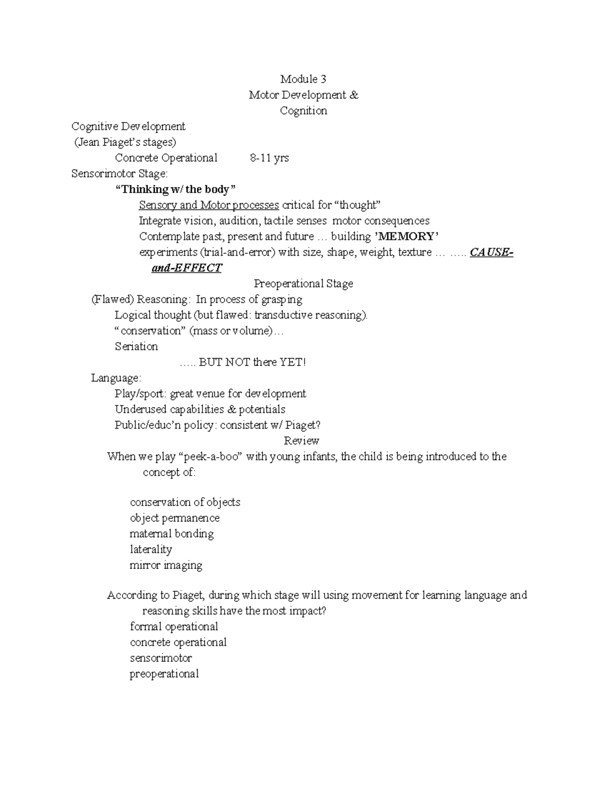 Motor Development Unit 1 Mod 3 - Module 3 Motor Development & Cognition ...