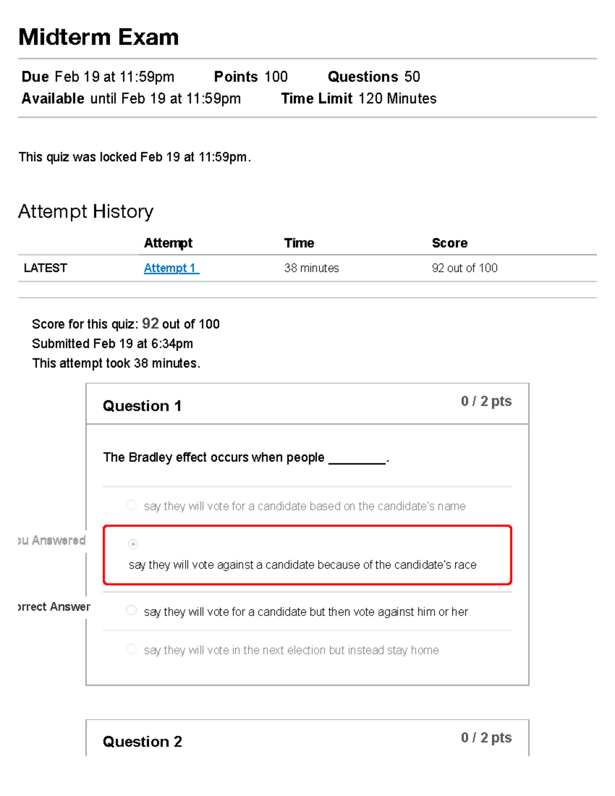 Midterm Exam Questions - Midterm Exam Due Feb 19 at 11:59pm Points 100 ...