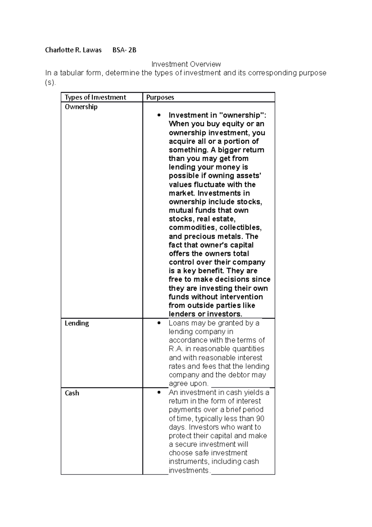 Aec 104 investment overview - Charlotte R. Lawas BSA- 2B Investment ...
