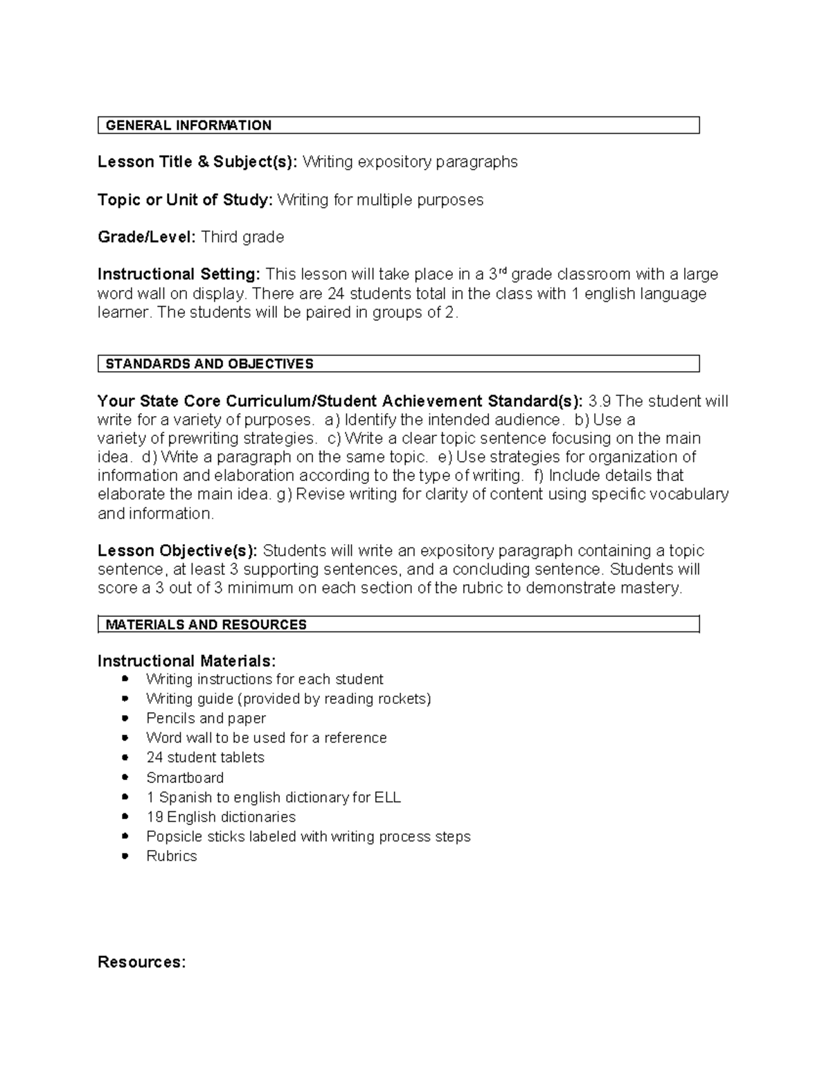 C365 task 2 - Task - GENERAL INFORMATION Lesson Title & Subject(s): Writing expository - Studocu