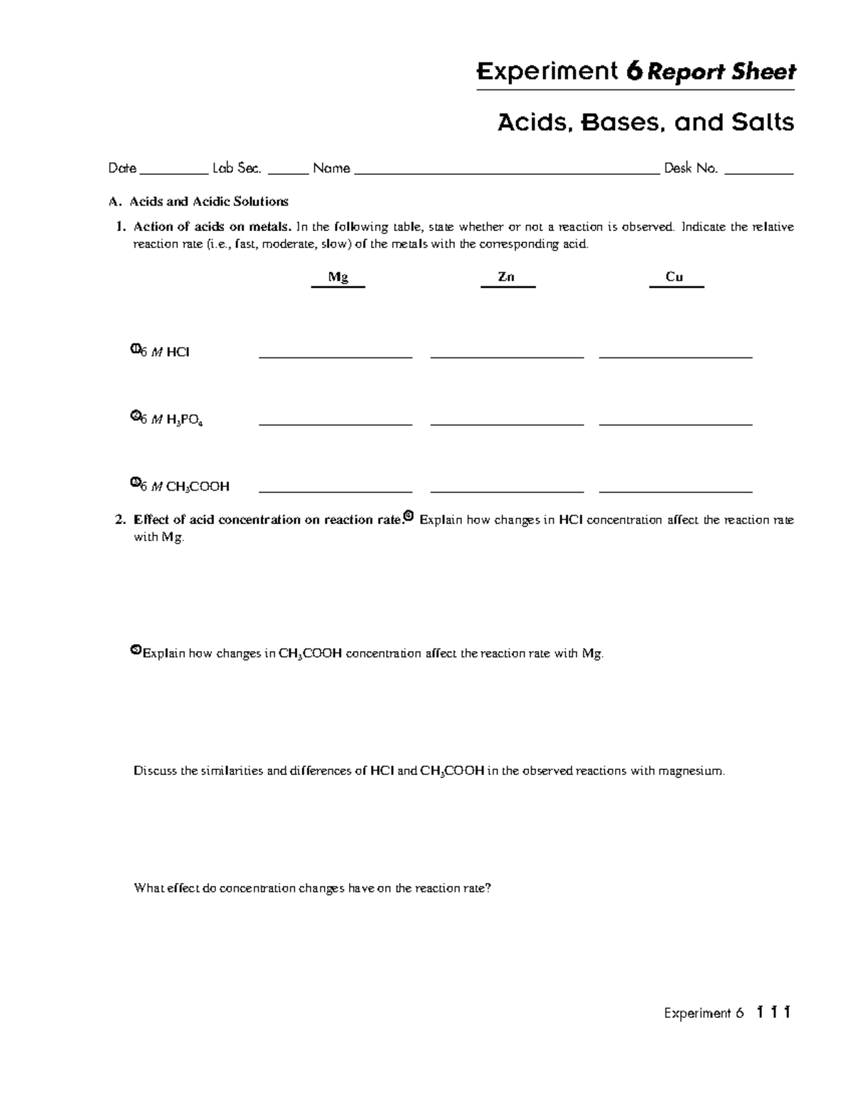 Drive.google.com 9 - Experiment 6 Report Sheet Acids, Bases, and Salts Date __________ Lab Sec ...