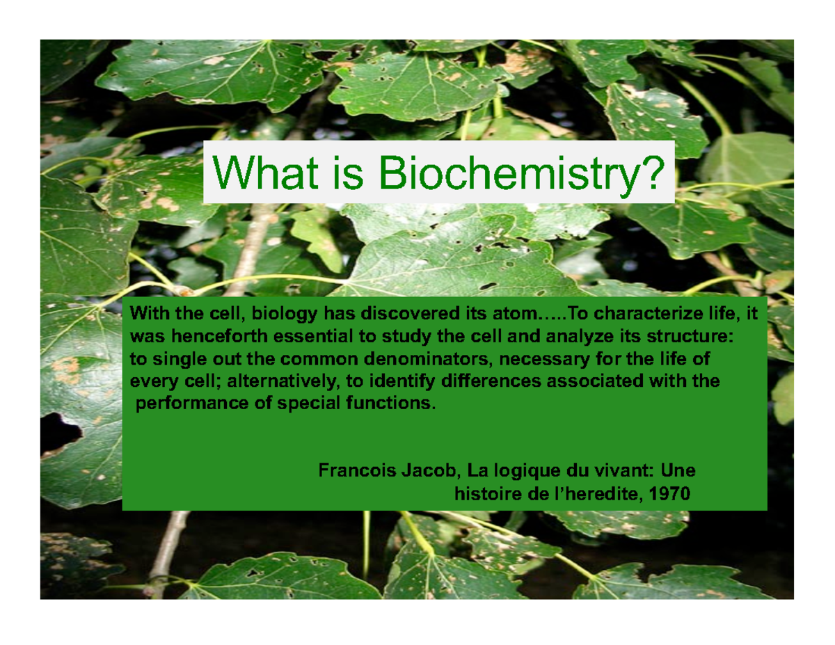 Biochemistry chapter 1 - What is Biochemistry? What is Biochemistry ...