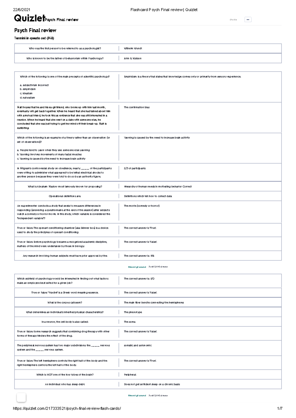 Flashcard Psych Final review Quizlet - Psych Final review Termini in questo set (148) Rimuovi ...