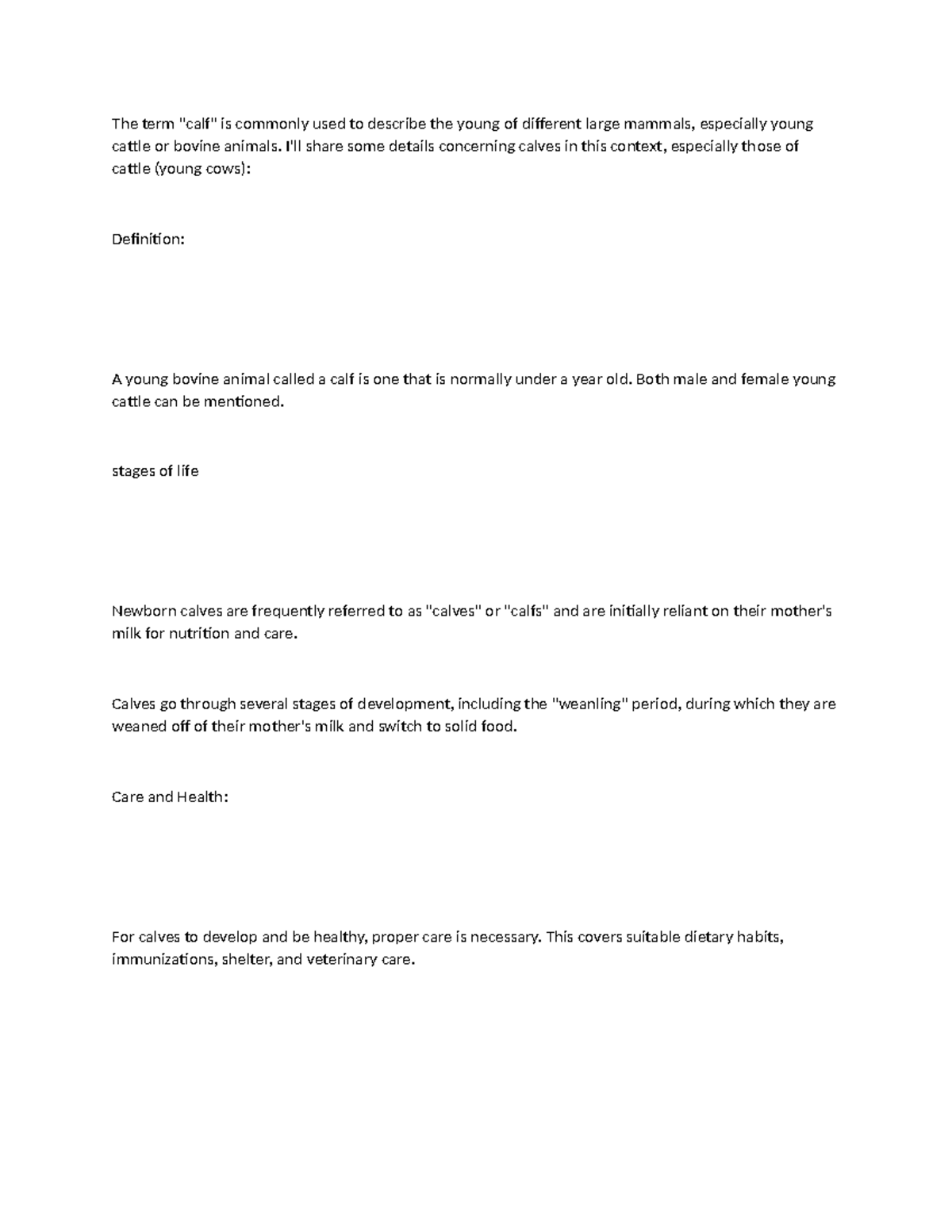 The term calf - notes - The term "calf" is commonly used to describe ...