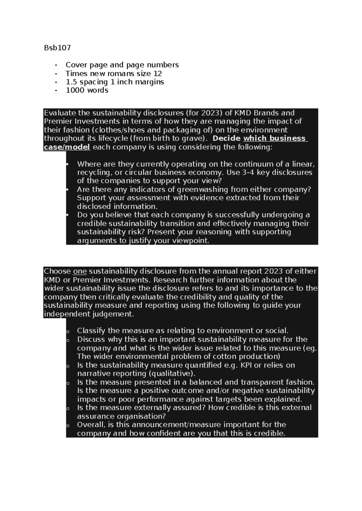 BSB107 A3 notes - Bsb - Cover page and page numbers - Times new romans ...