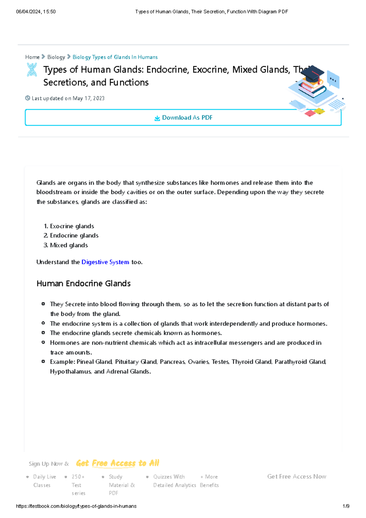 Types of Human Glands, Their Secretion, Function With Diagram PDF ...