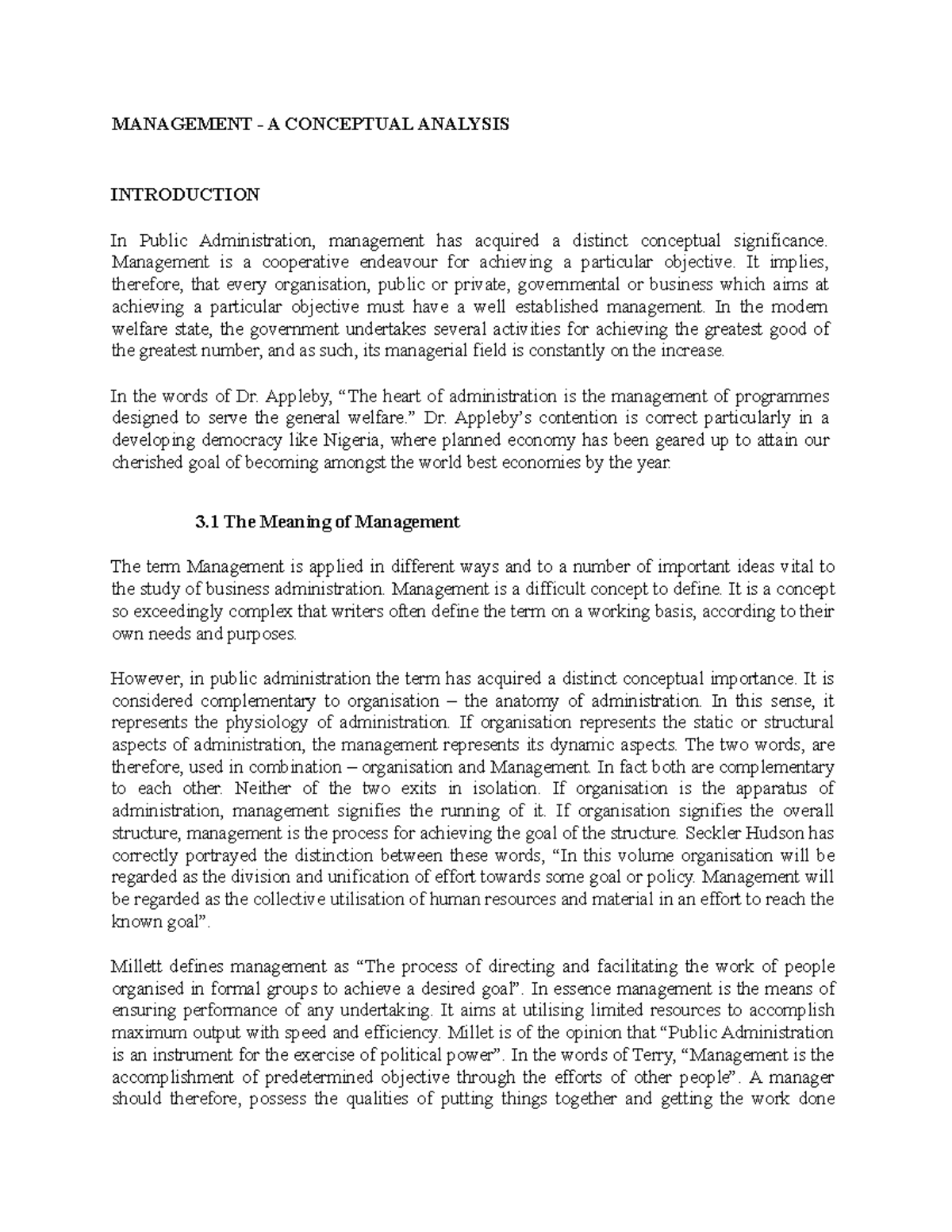 Management A Conceptual Analysis - MANAGEMENT - A CONCEPTUAL ANALYSIS ...