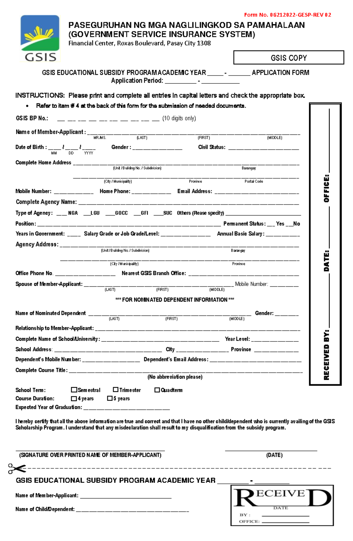 20220711-Codified 2022-GESP-Application-Form - R E C E IV E D B Y ...