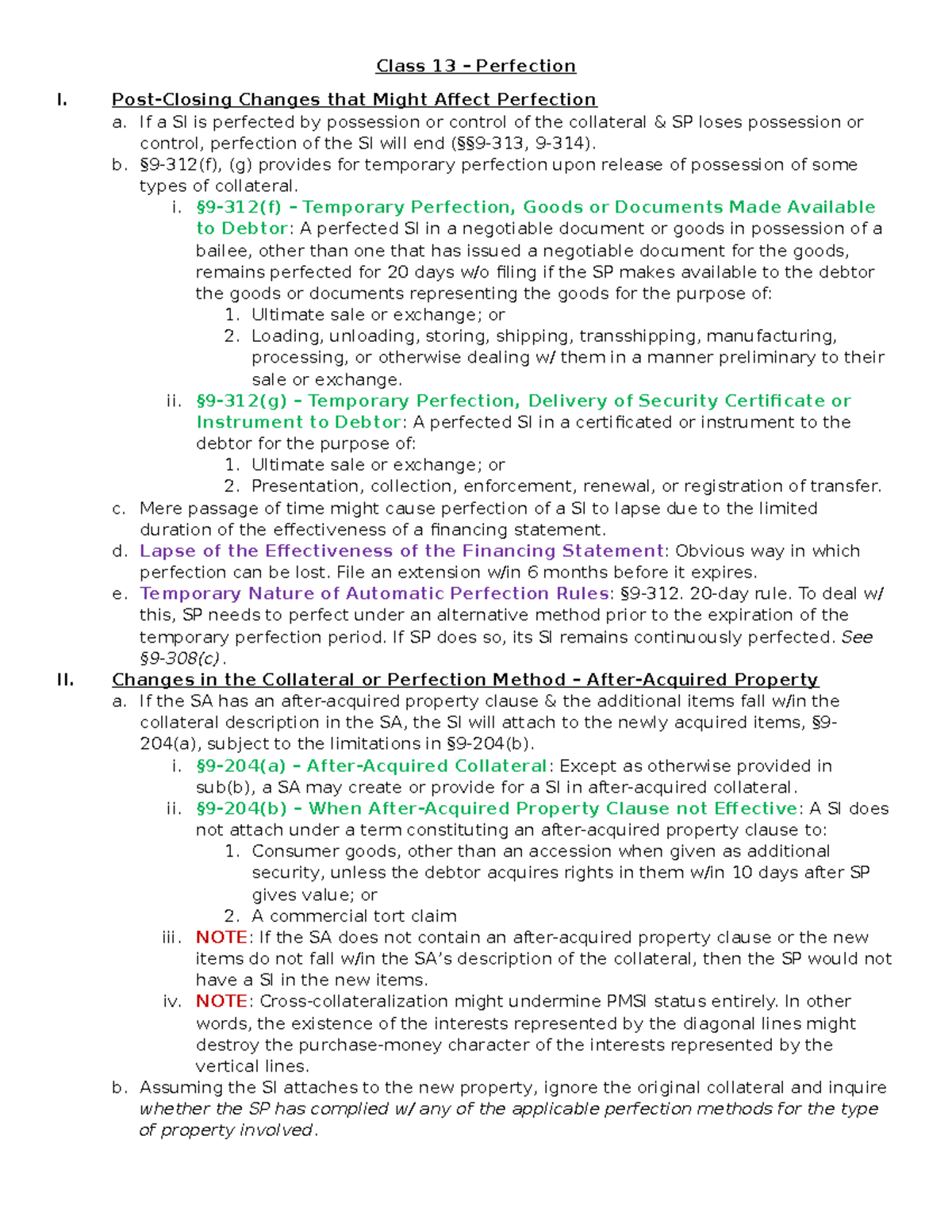 Class 13 – Perfection - Class 13 – Perfection I. Post-Closing Changes ...
