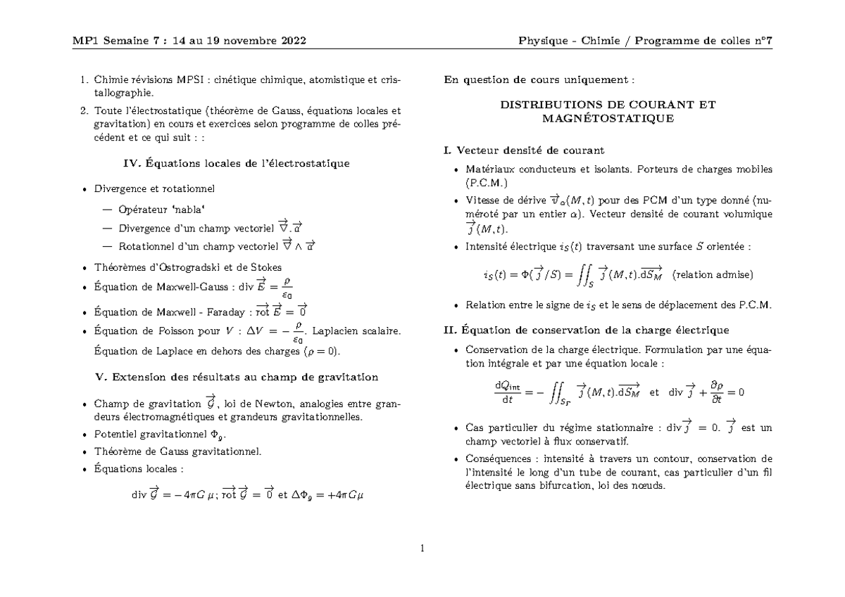 Download - Physical - MP1 Semaine 7 : 14 au 19 novembre 2022 Physique - Chimie / Programme de ...