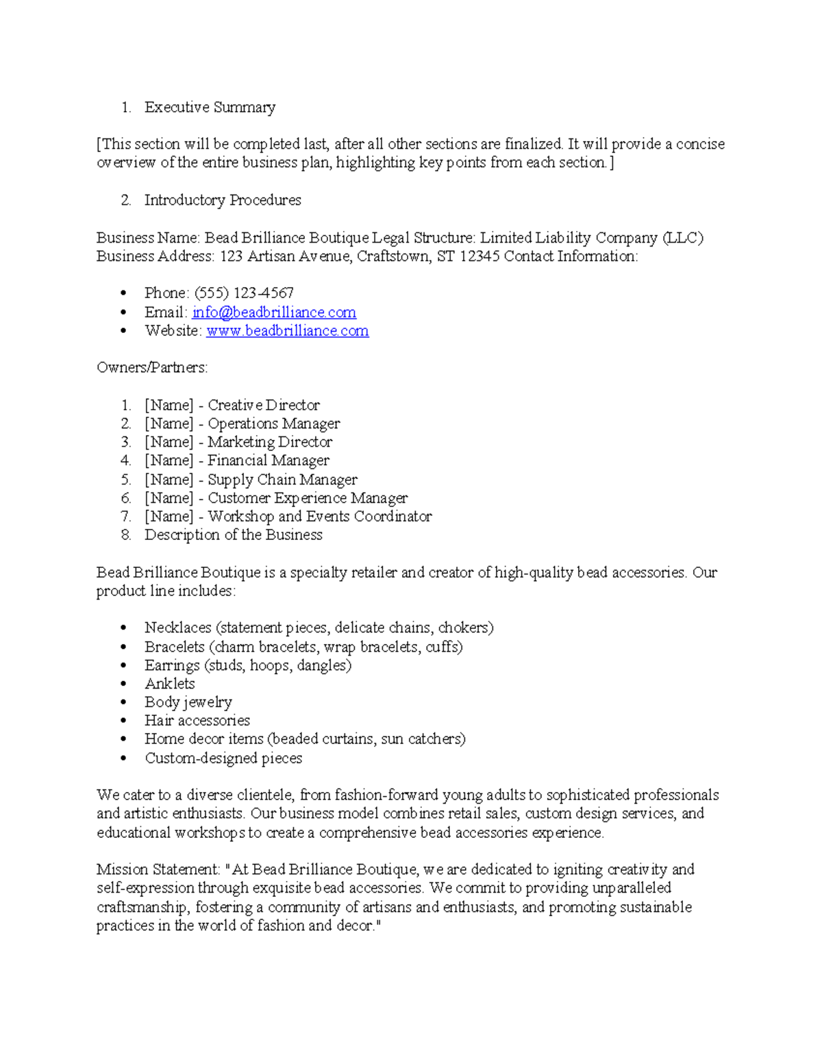 Business Plan 1 - dsadasdas - 1. Executive Summary [This section will ...