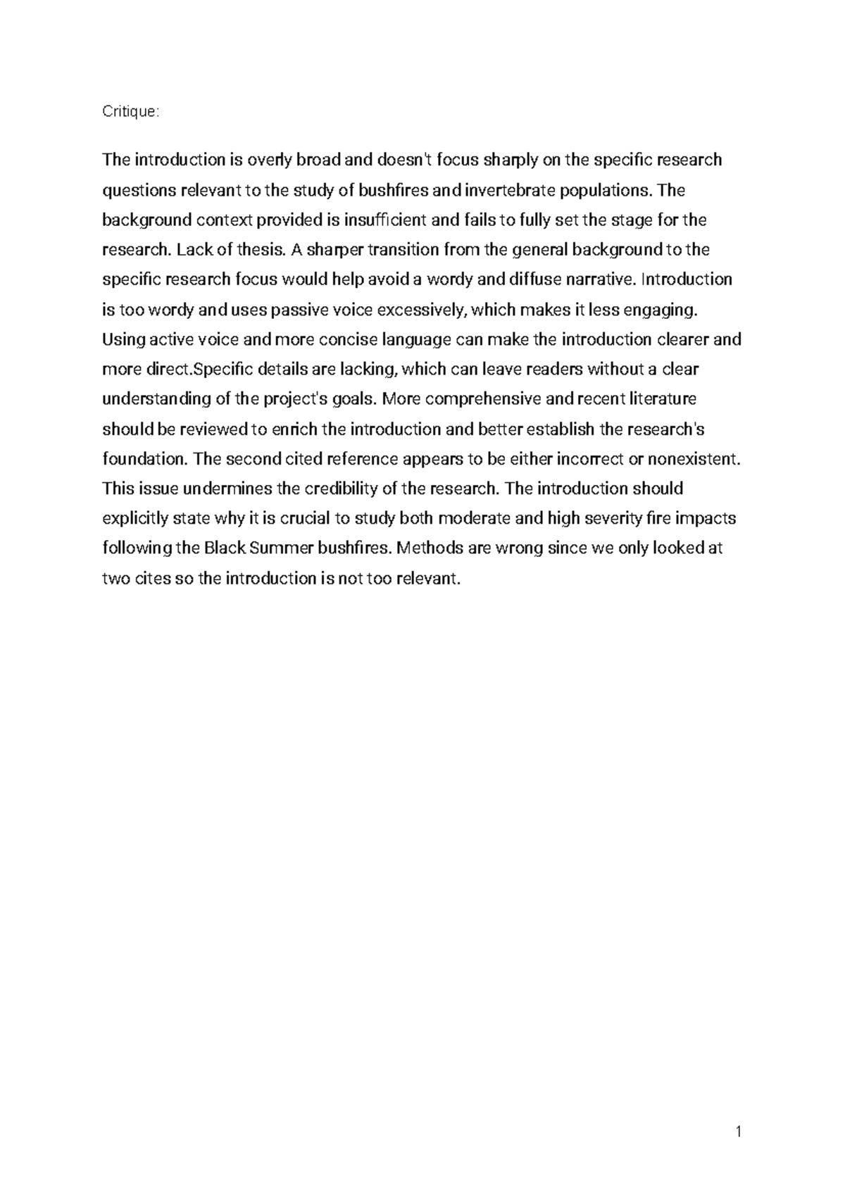 Scientfic report - Critique: The introduction is overly broad and doesn ...