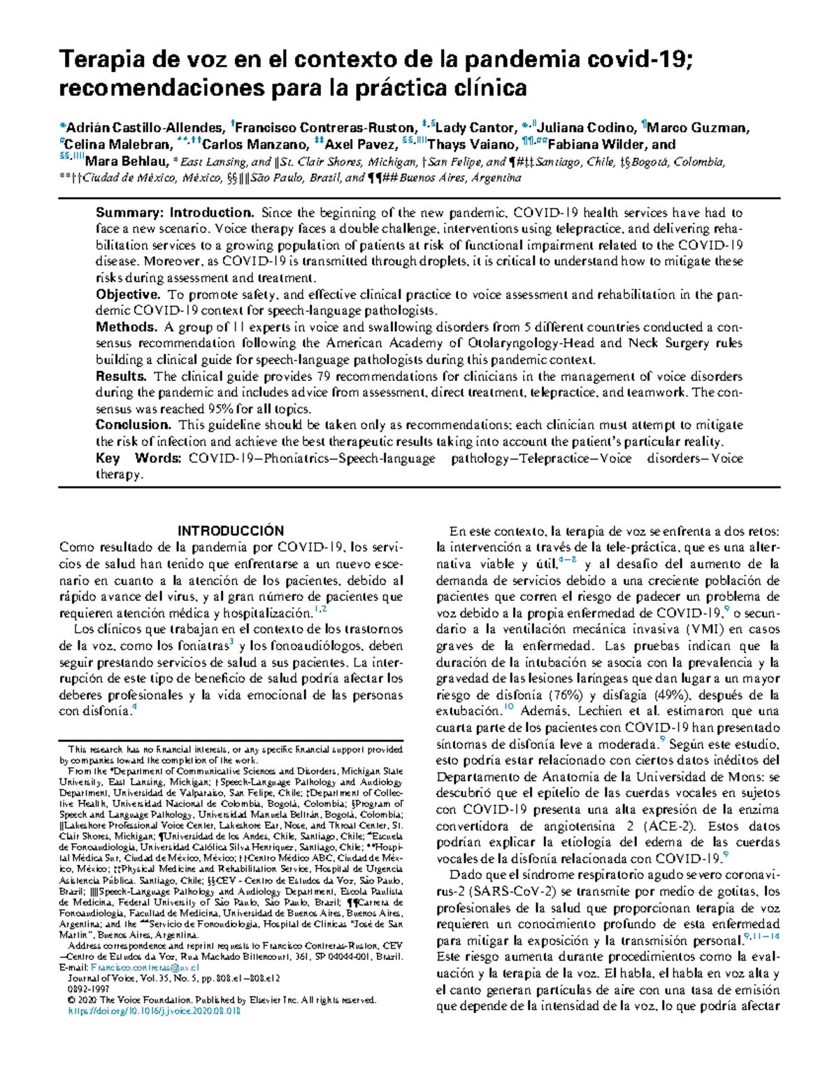 Terapia de voz en el contexto de la pandemia covid-19; - Terapia de voz ...