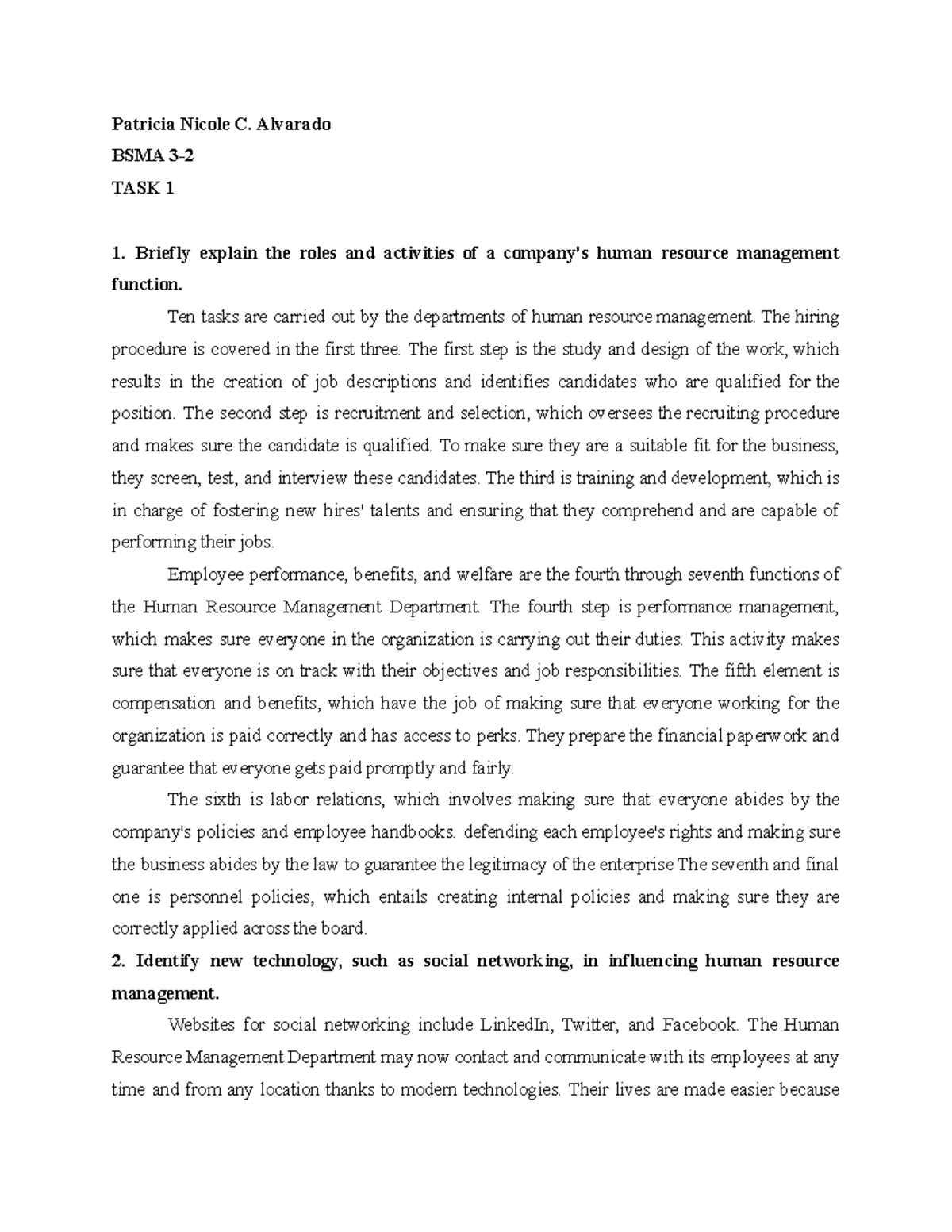 Task 1 - HRM - Patricia Nicole C. Alvarado BSMA 3- TASK 1 Briefly ...