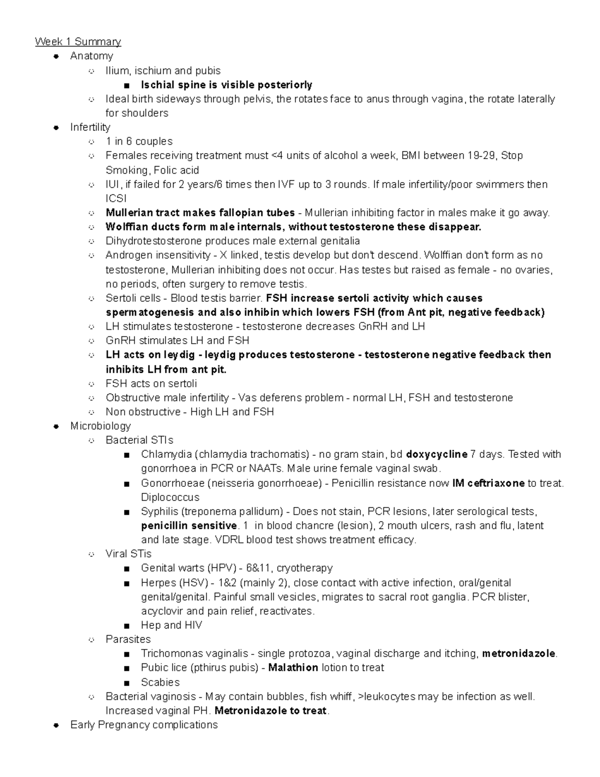 Obs & Gynae WK 1 - Infertility, STI and early pregnancy - Week 1 ...