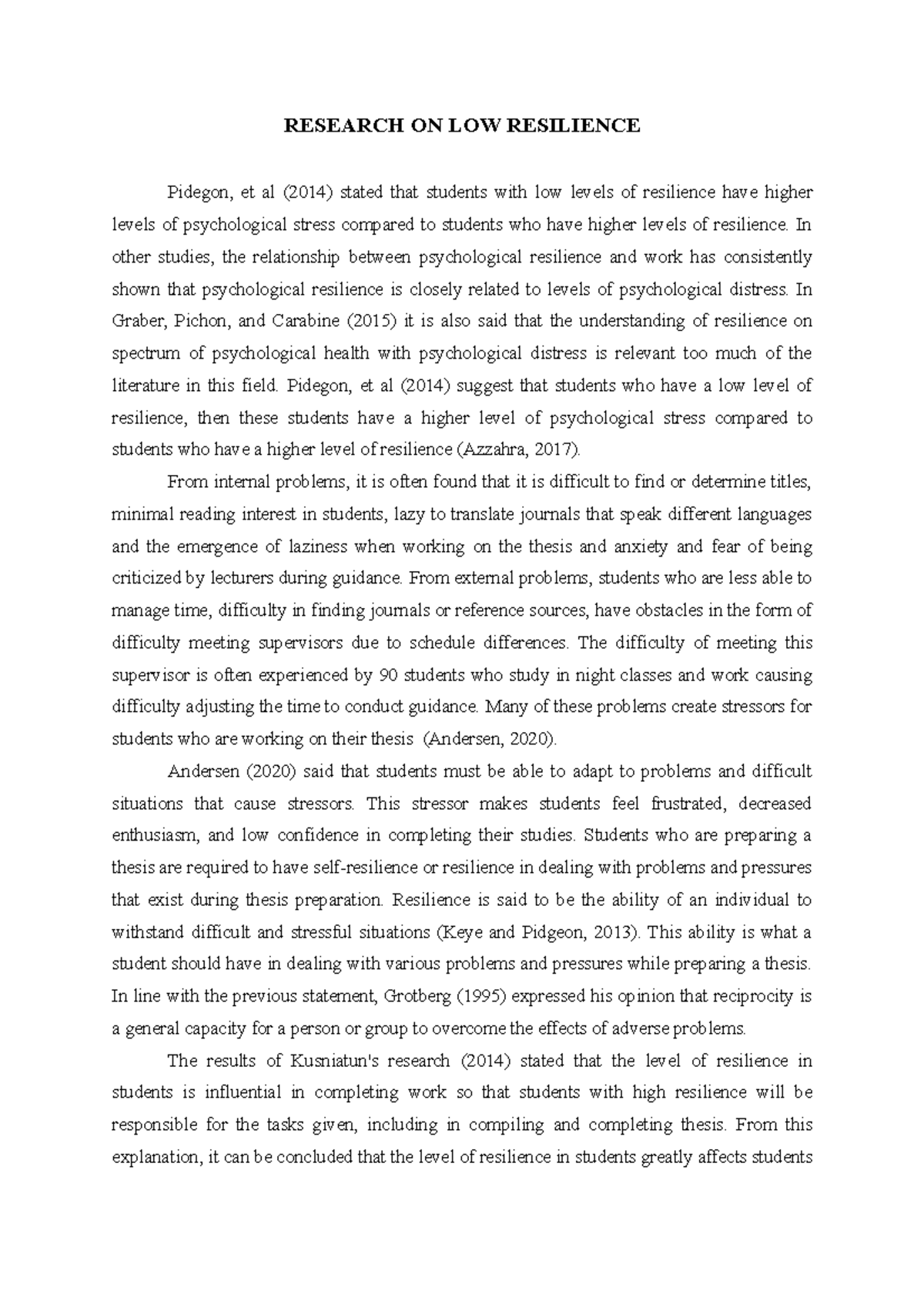 Research on Low Resilience - Assignments - RESEARCH ON LOW RESILIENCE ...