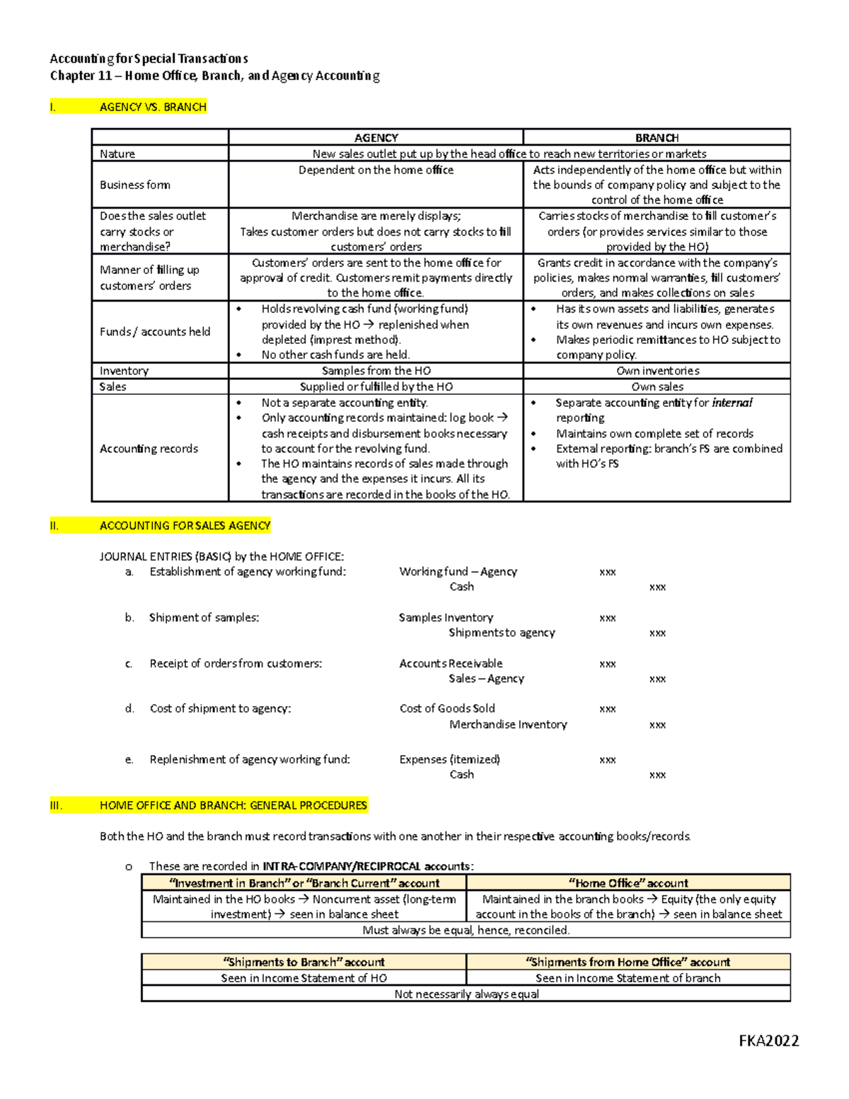 AFAR Home Office, Branch and Agency Accounting Notes - Accounting for ...