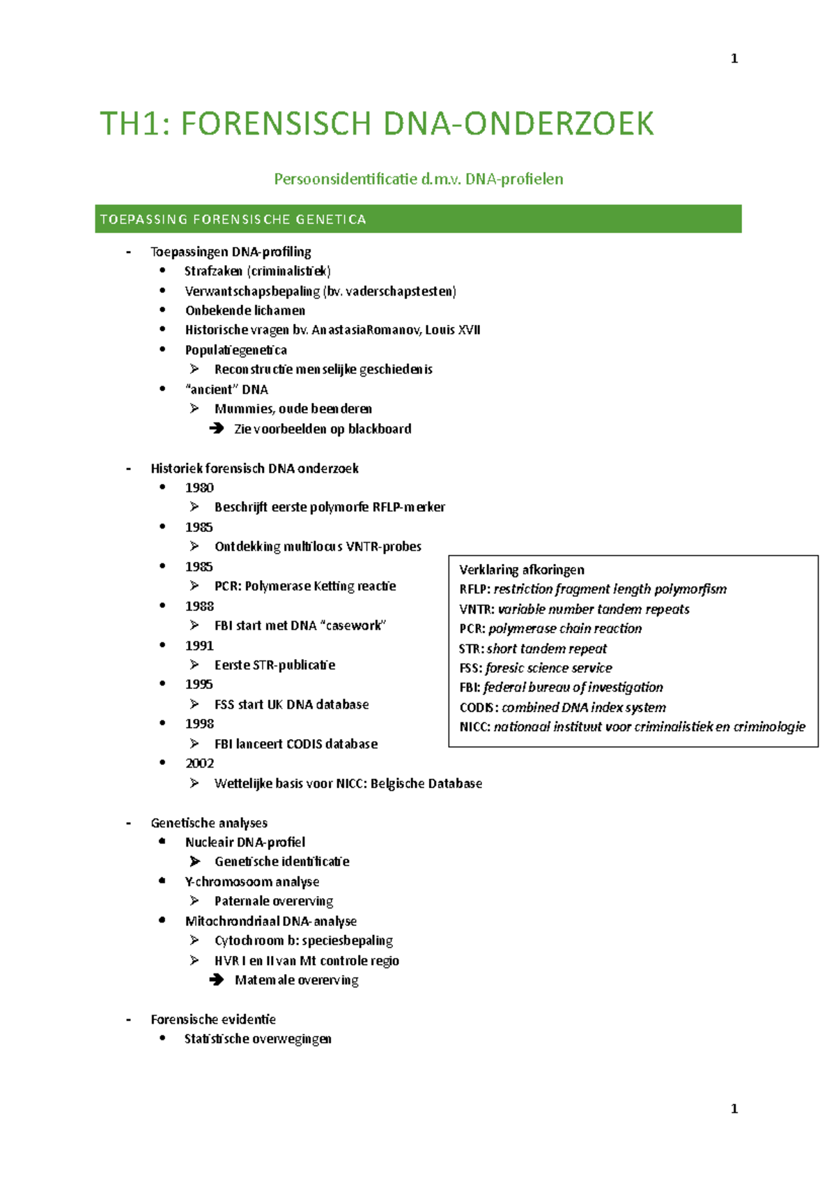 Tr MT samenvatting - TH1: FORENSISCH DNA-ONDERZOEK ...
