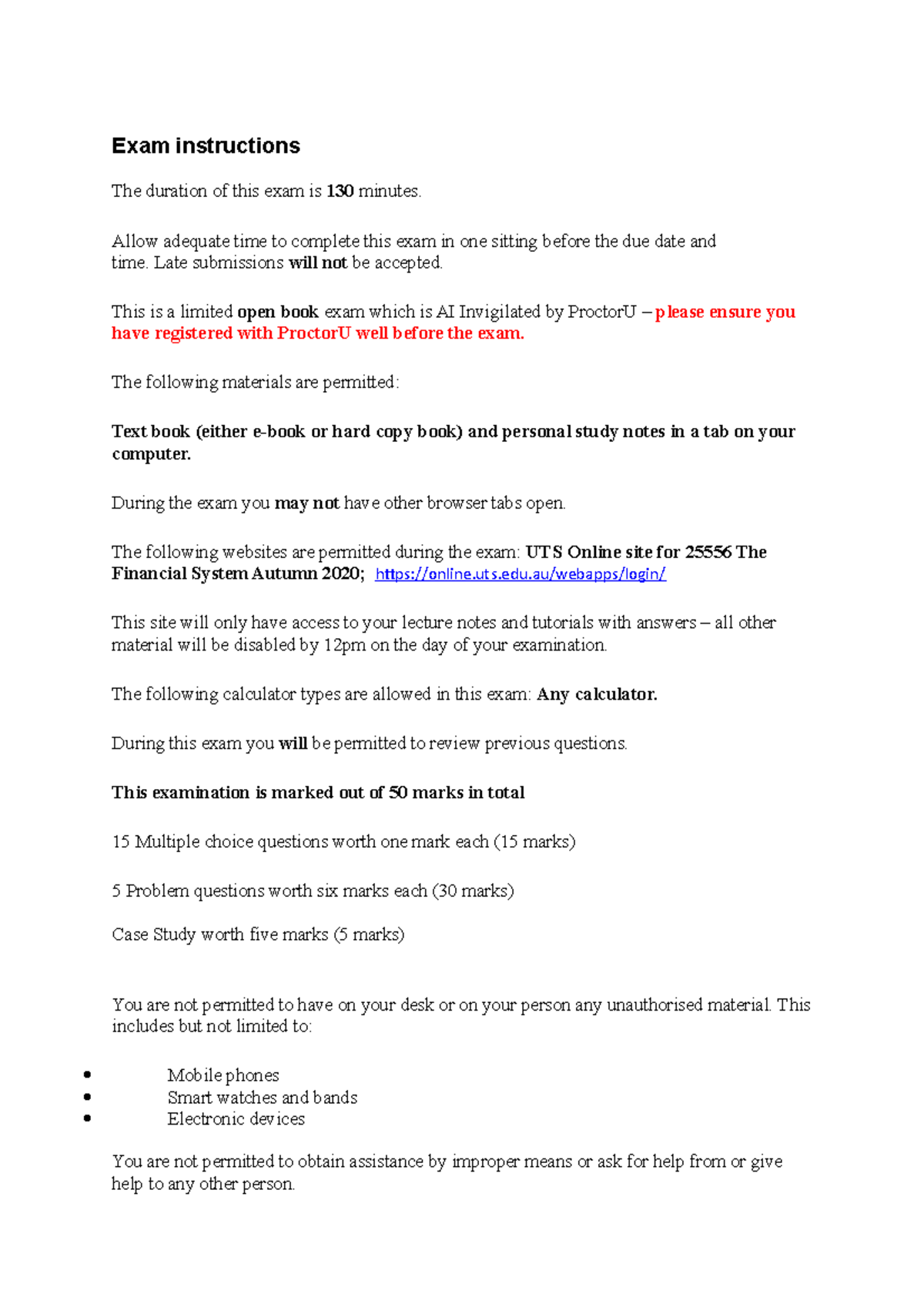 Exam instructions for students 25556 - Exam instructions The duration ...