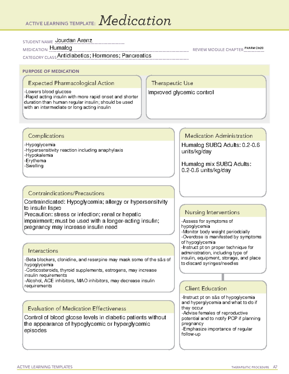 Humalog - ACTIVE LEARNING TEMPLATES TherapeuTic procedure A Medication ...