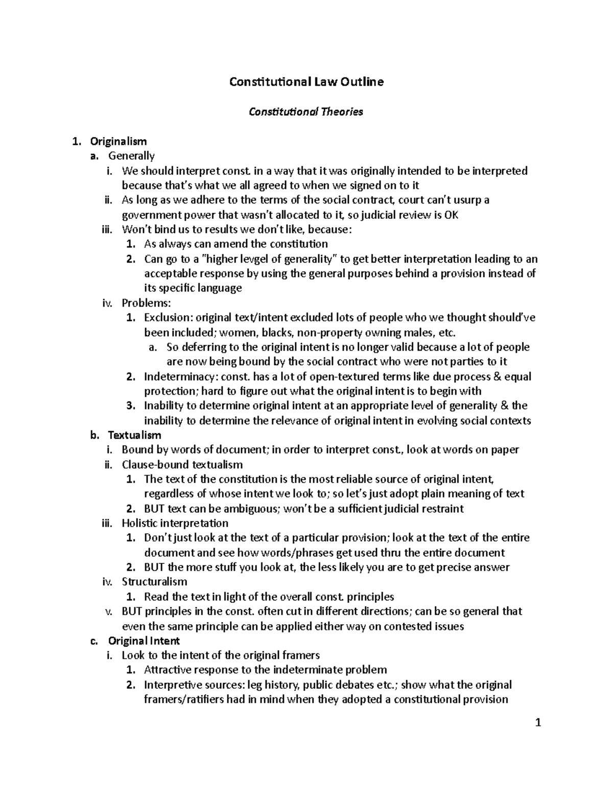 Constitutional Law Outline - Constitutional Law Outline Constitutional ...