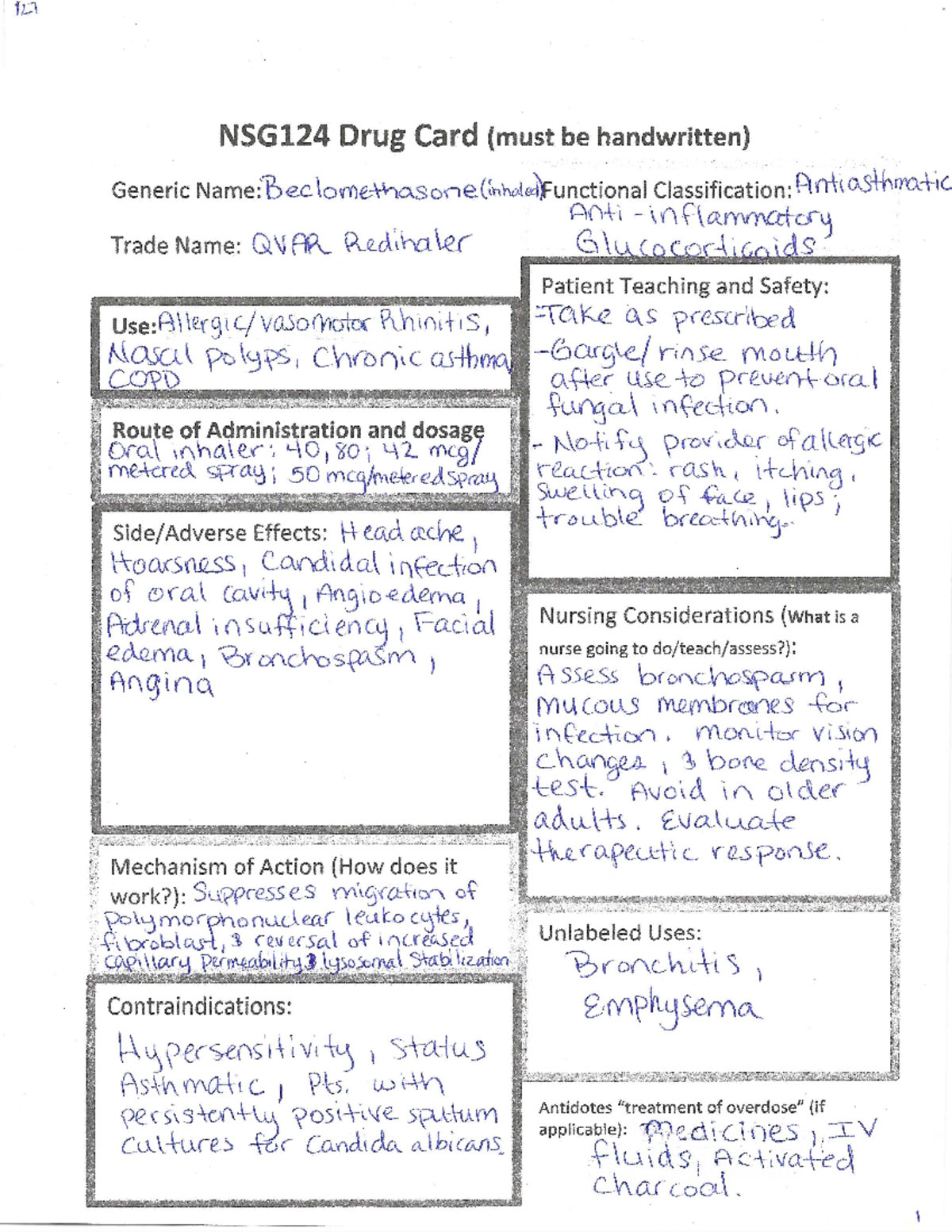 Week 4 drug cards - NSG 121 - Studocu