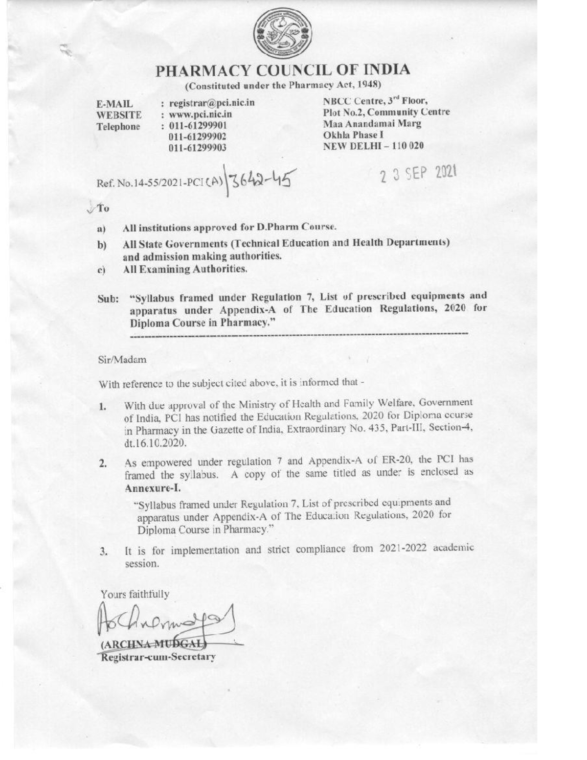 ER - 2020 D.Pharma New Syllabus by [PCI] Pharmacy Counselling of India ...