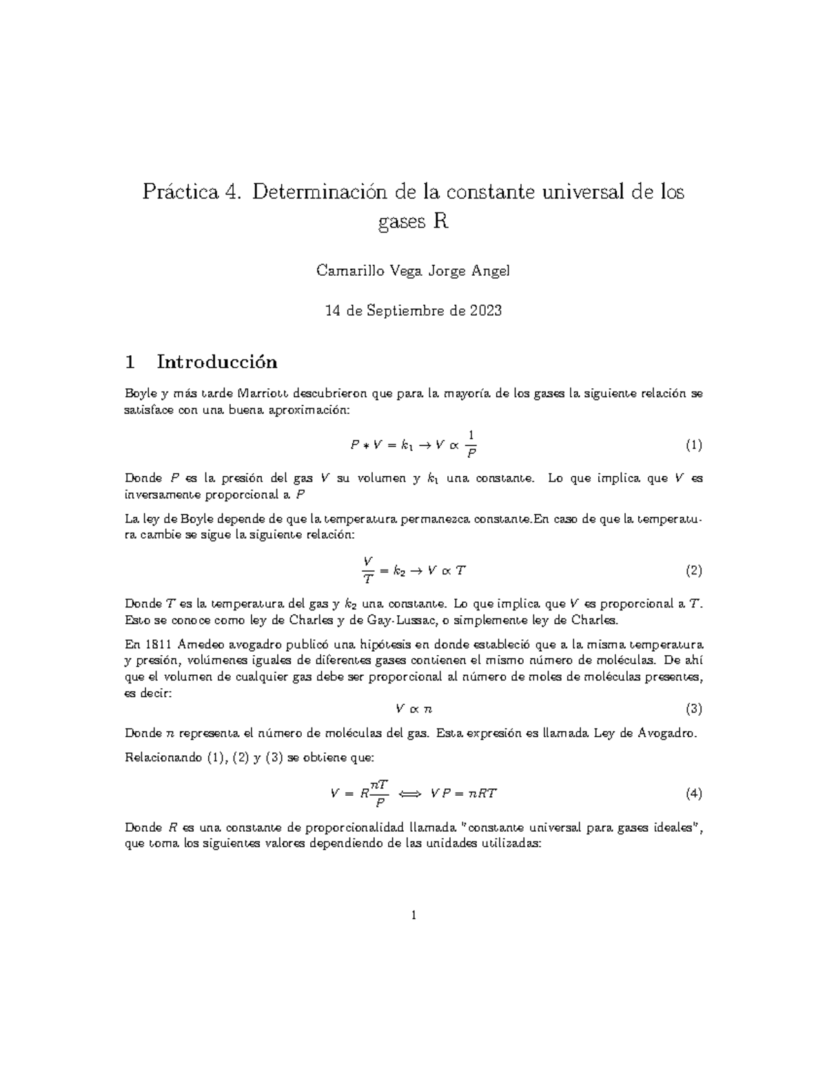 Determinación de la constante universal de los gases R - Pr ́actica 4 ...