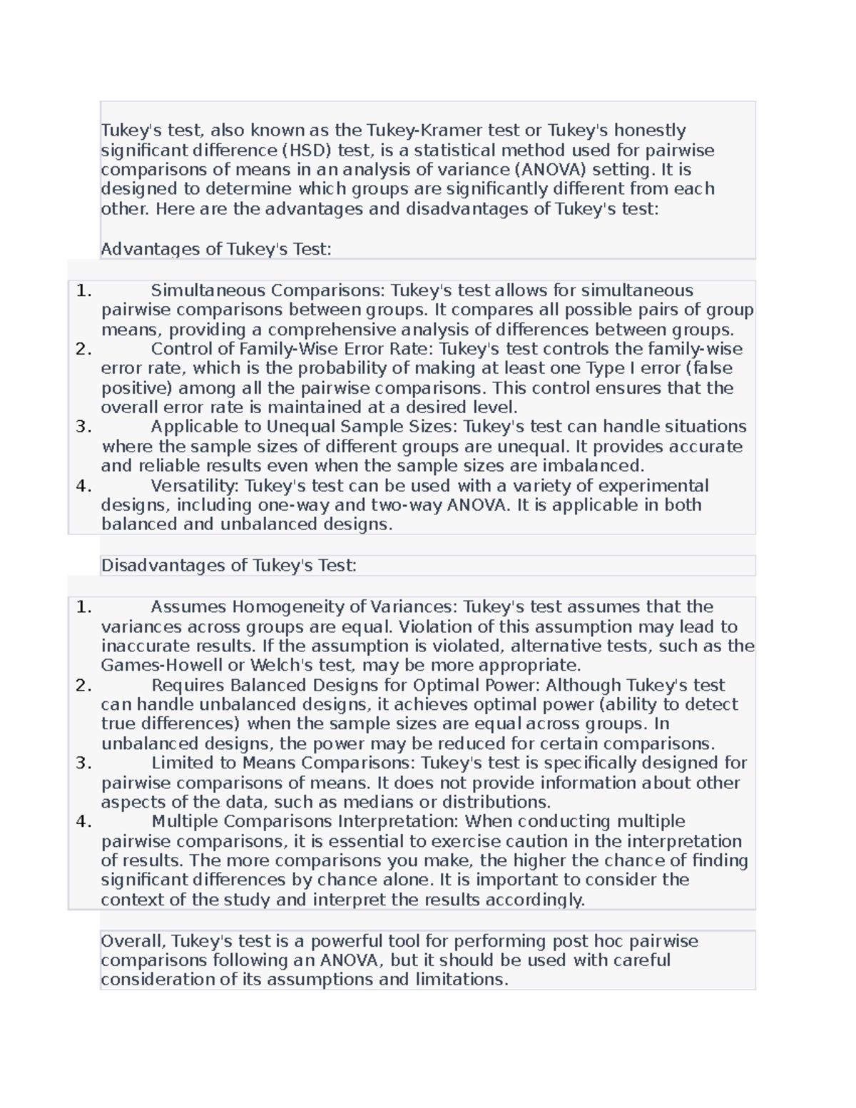 Tuckeys test - Tukey's test, also known as the Tukey-Kramer test or ...